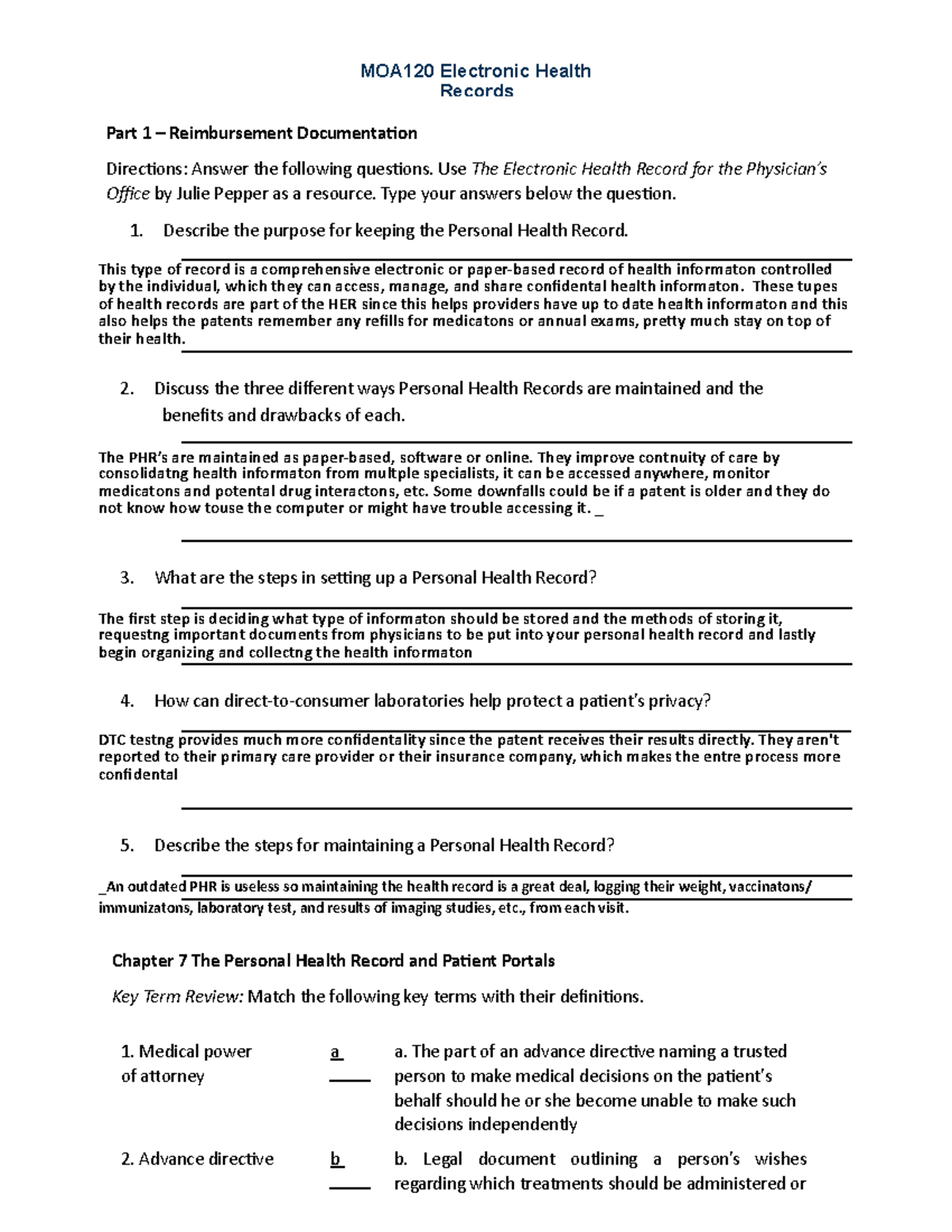 Week 5 Assignment 1 Personal Health Record - Part 1 – Reimbursement ...