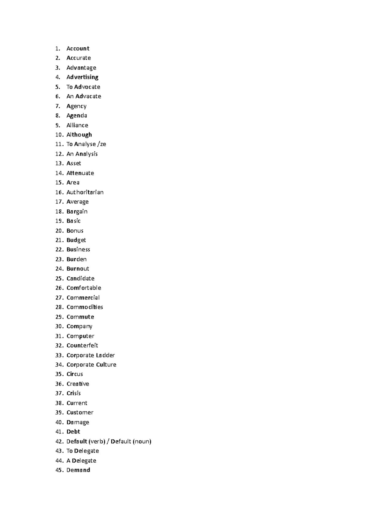 Liste Voc Anglais - Account Accurate Advantage Advertising To Advocate ...