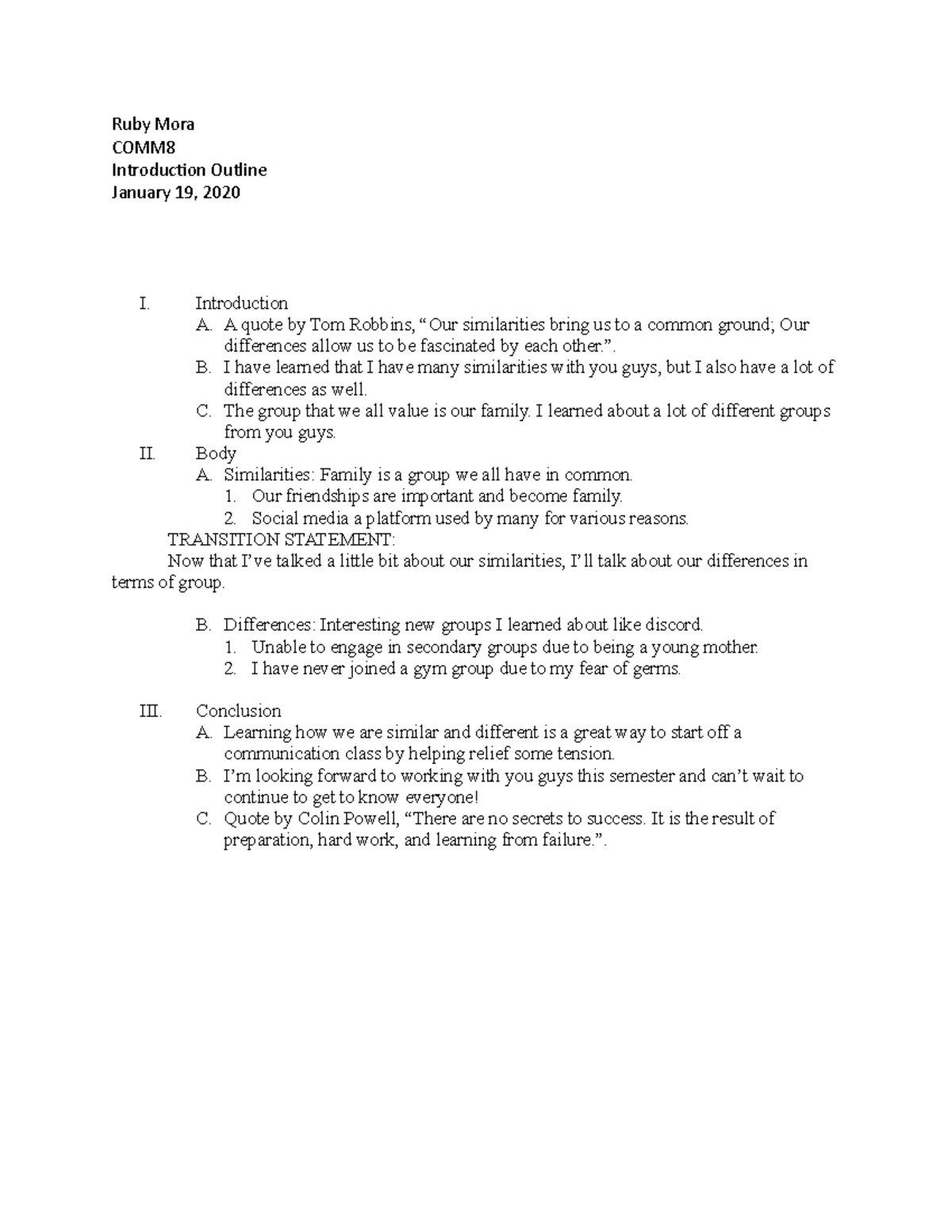 Introduction outline - Ruby Mora COMM Introducion Outline January 19 ...