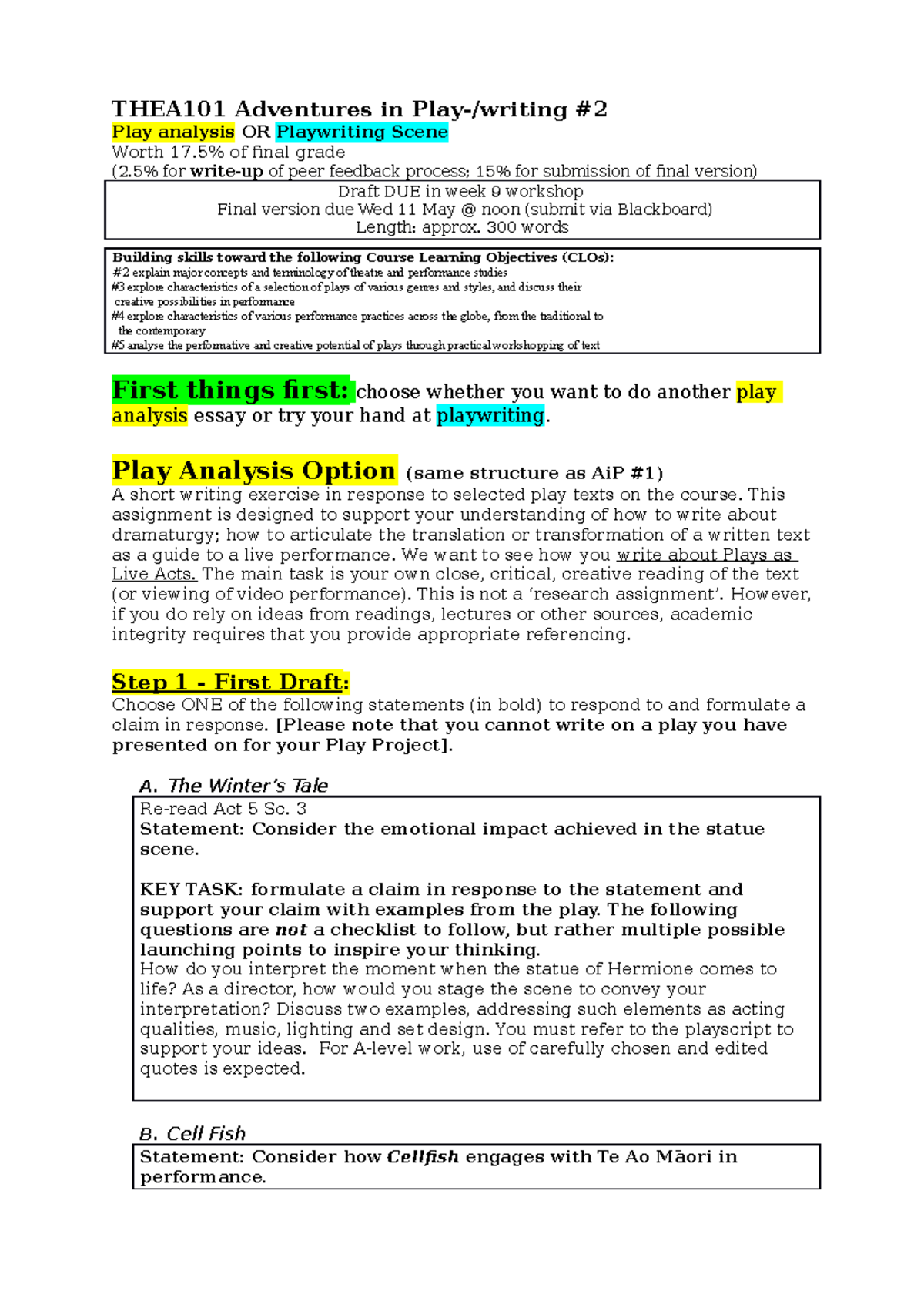 THEA 101 2021 Adventures #2 rev 20 Apr 21 - THEA101 Adventures in Play ...