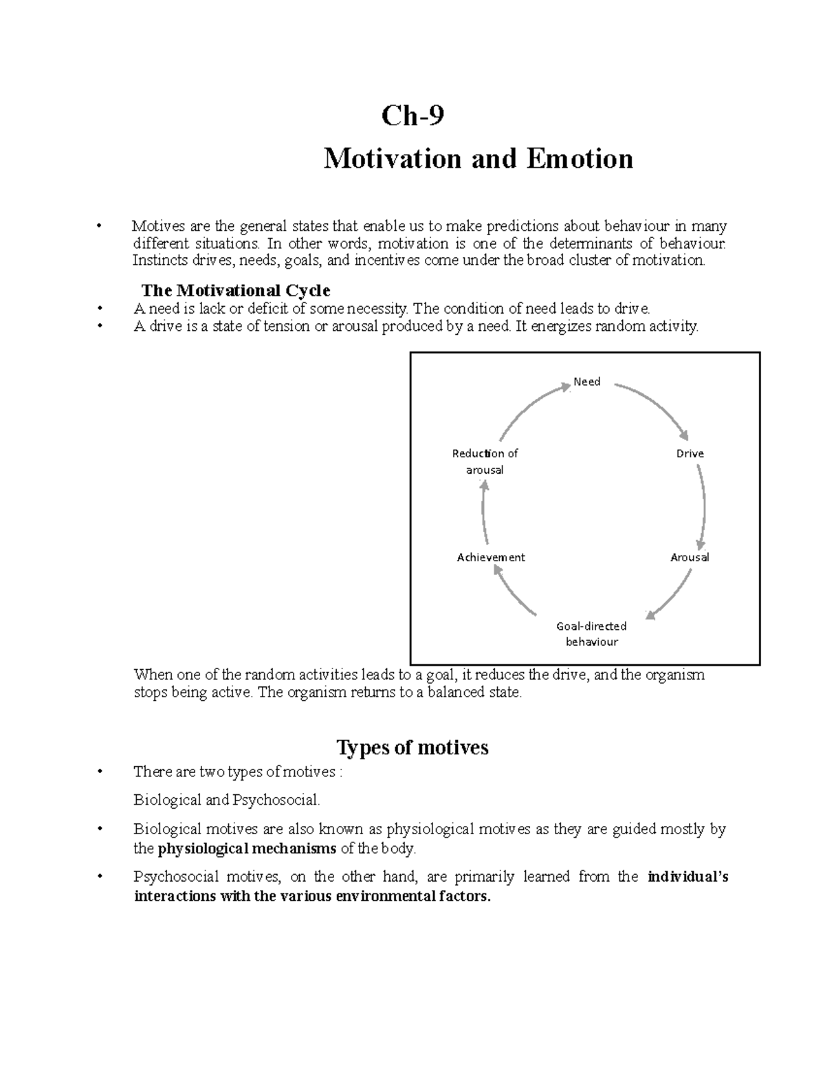 Study material CH-1-Intelligence - Ch- Motivation and Emotion • Motives ...