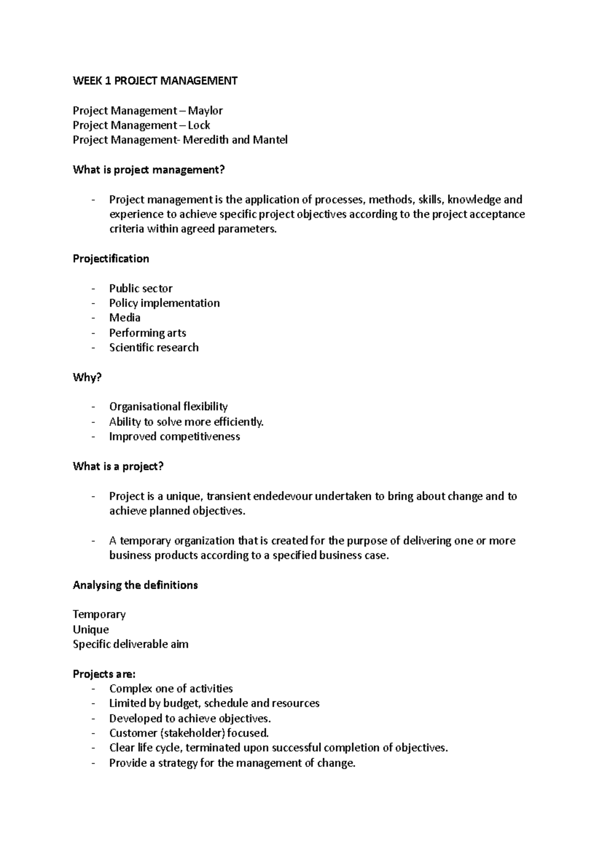 WEEK 1 Project Management - WEEK 1 PROJECT MANAGEMENT Project ...