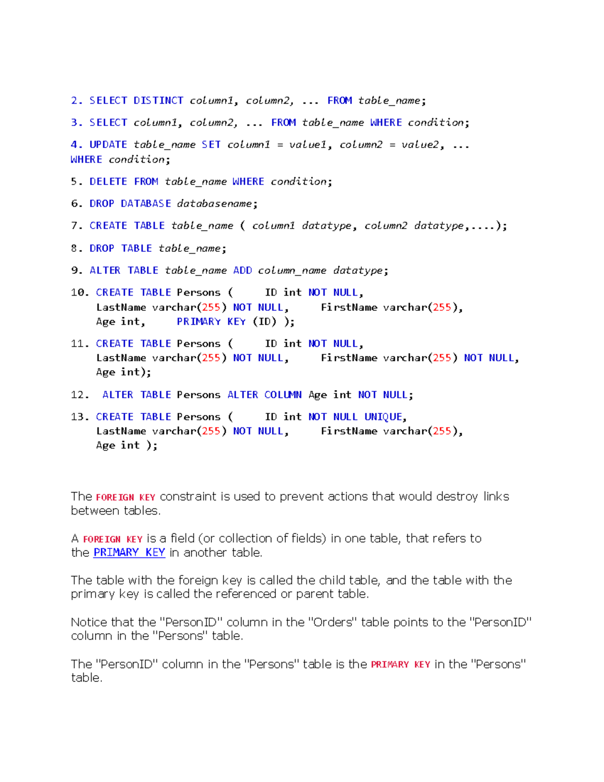 Sql basic queries - Nothing - SELECT DISTINCT column1, column2, ... FROM table_name; SELECT ...