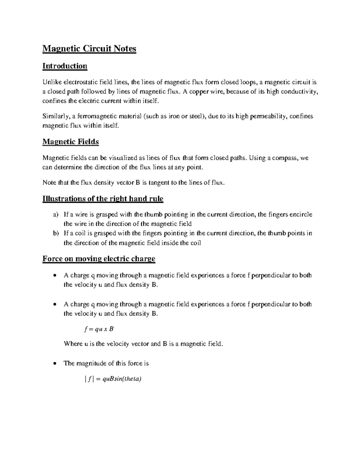 Magnetic Circuit Notes - Magnetic Circuit Notes Introduction Unlike ...