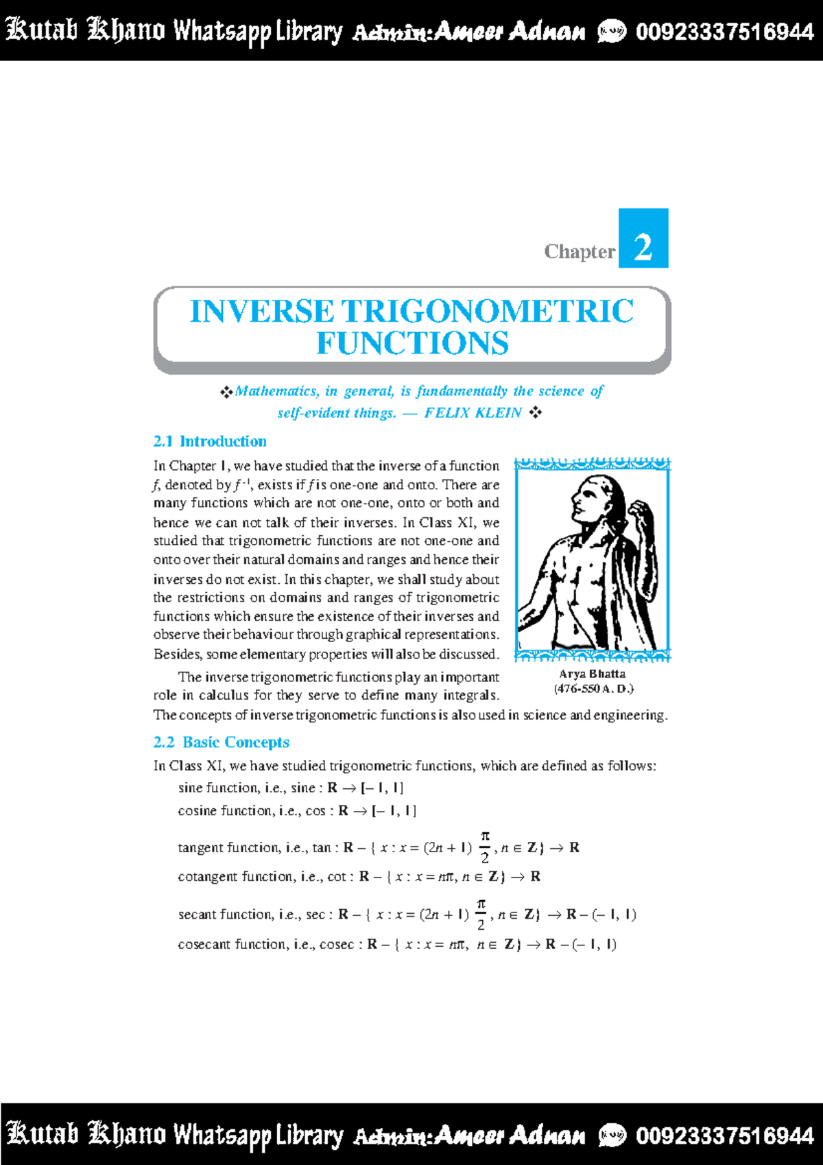 Math 1st Year Chapter No.2 INVERSE TRIGONOMETRIC FUNCTIONS - v ...