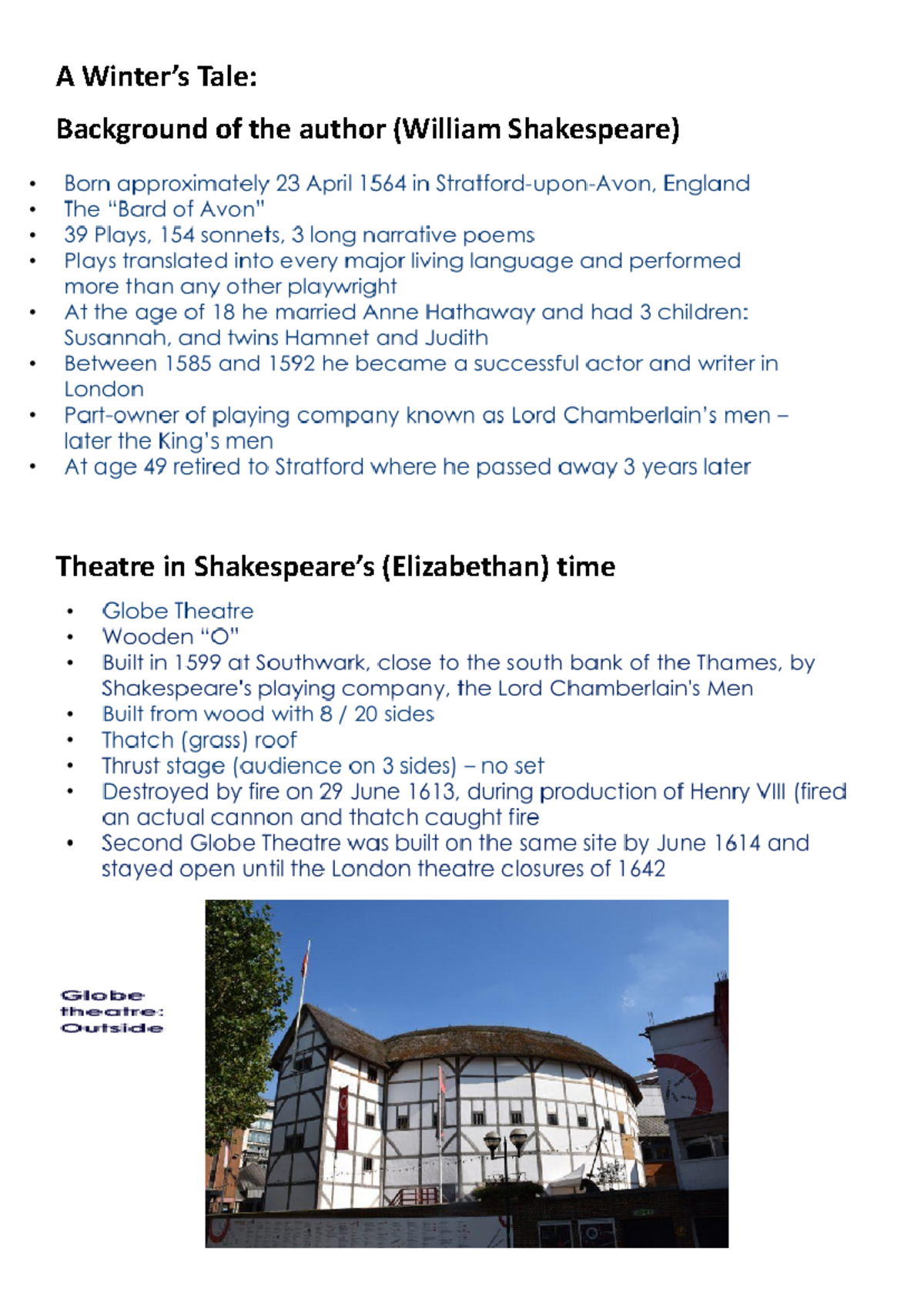 A Winters Tale: Summaries - A Winter’s Tale: Background of the author ...