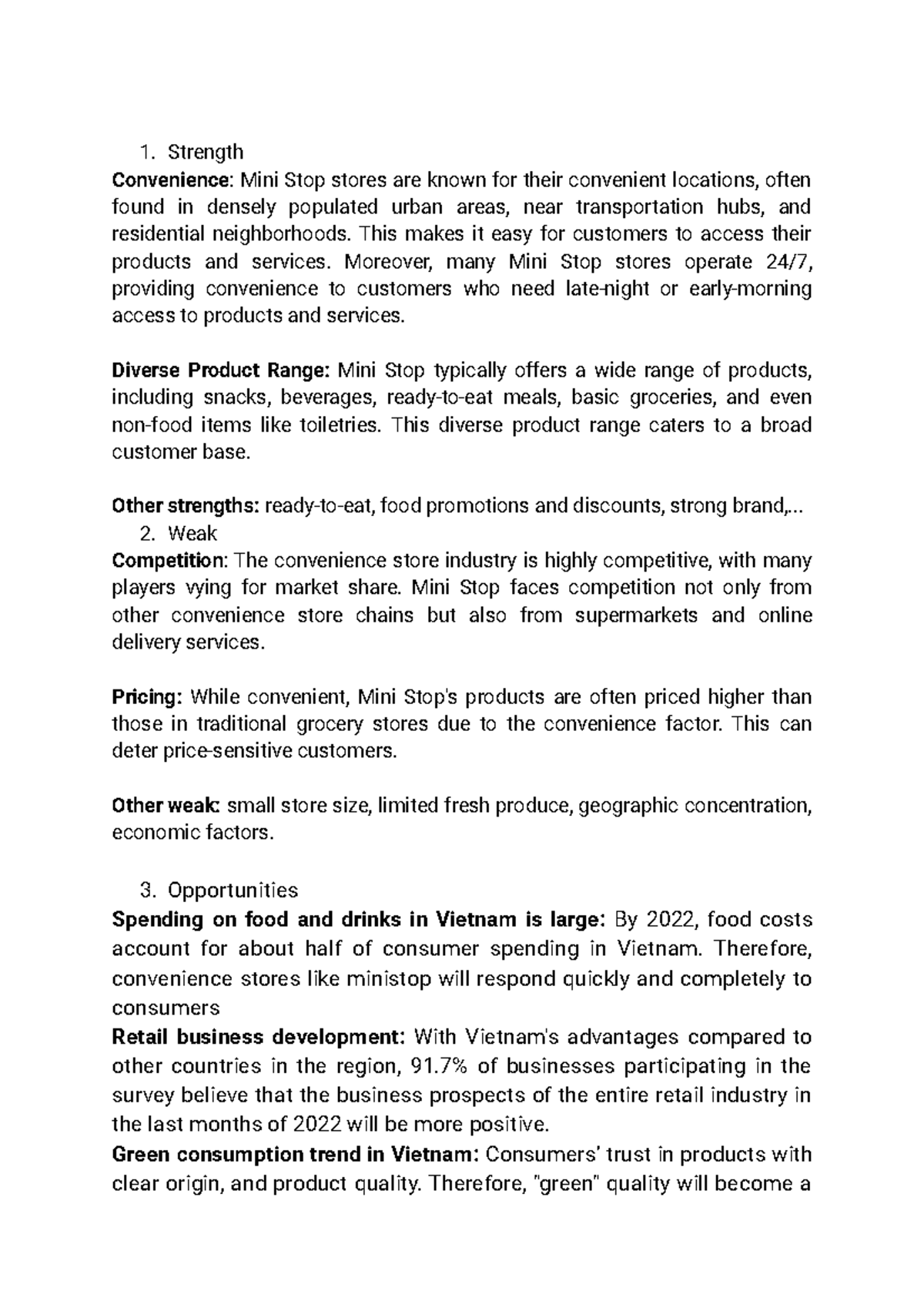 SWOT ministop Sales Management - 1. Strength Convenience: Mini Stop ...