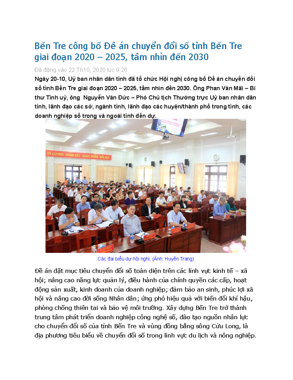 Bến Tre công bố Đề án chuyển đổi số tỉnh Bến Tre giai đoạn 2020 - Bn ...