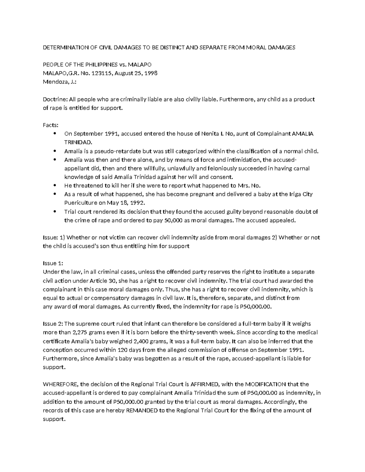 PFR CD W2 People OF THE Philippines vs. Malapo - DETERMINATION OF CIVIL ...