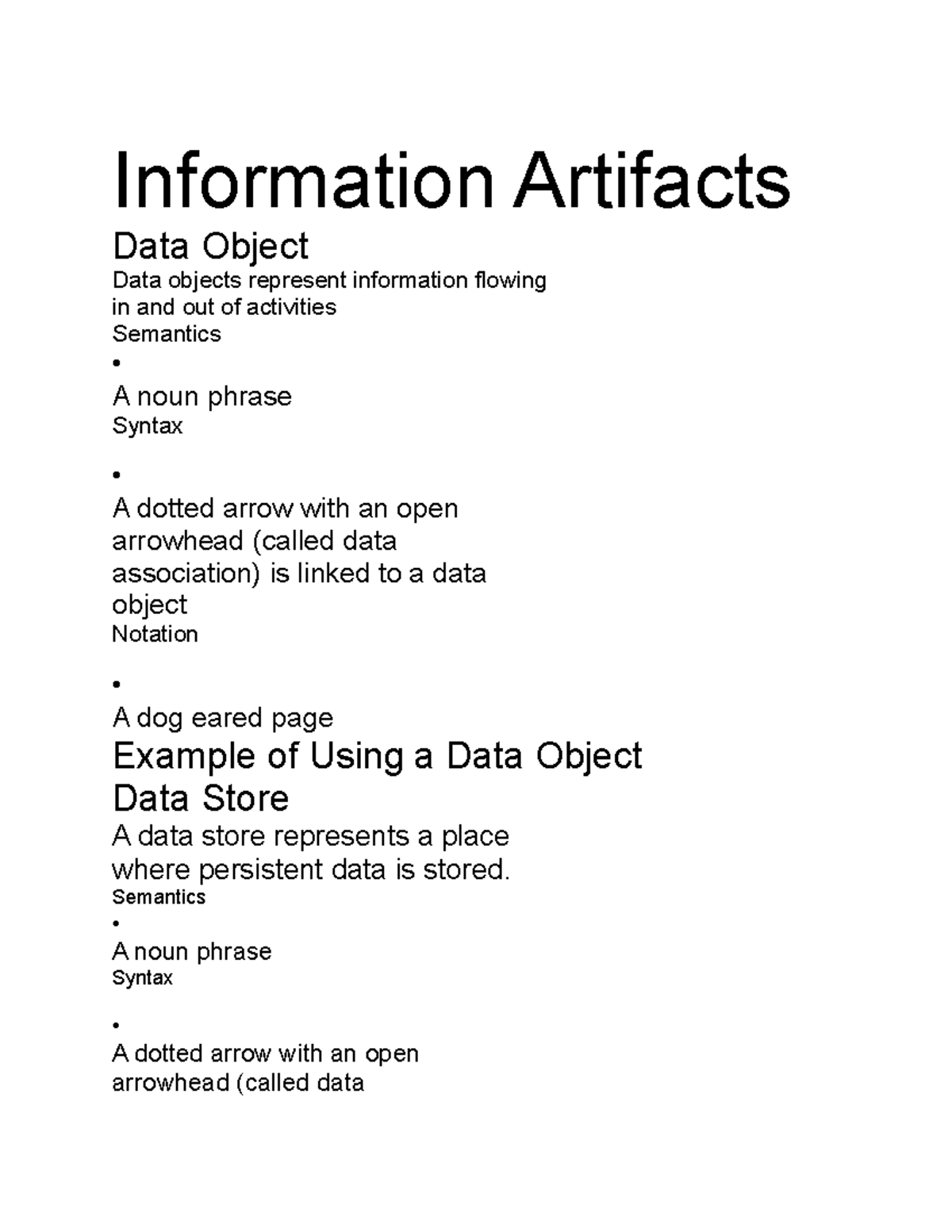 ITM415 - 4 - Notes - Information Artifacts Data Object Data objects ...