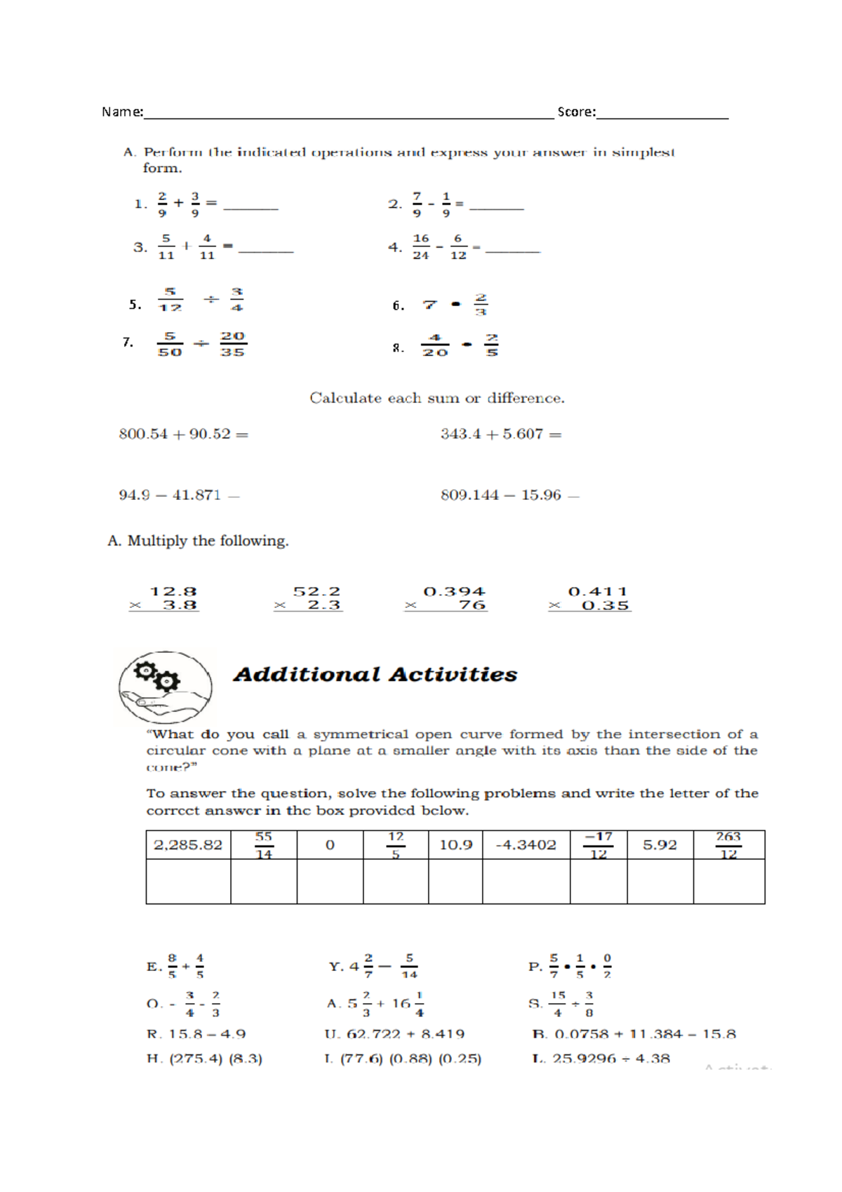 Activity Math- Fraction and Decimal - Filipino sa piling larangan ...