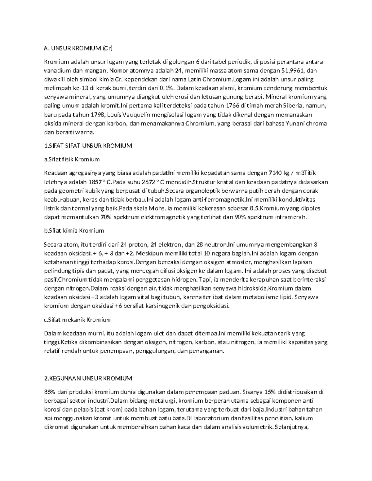 Revisi Kimia - logam transisi - A. UNSUR KROMIUM (Cr) Kromium adalah ...