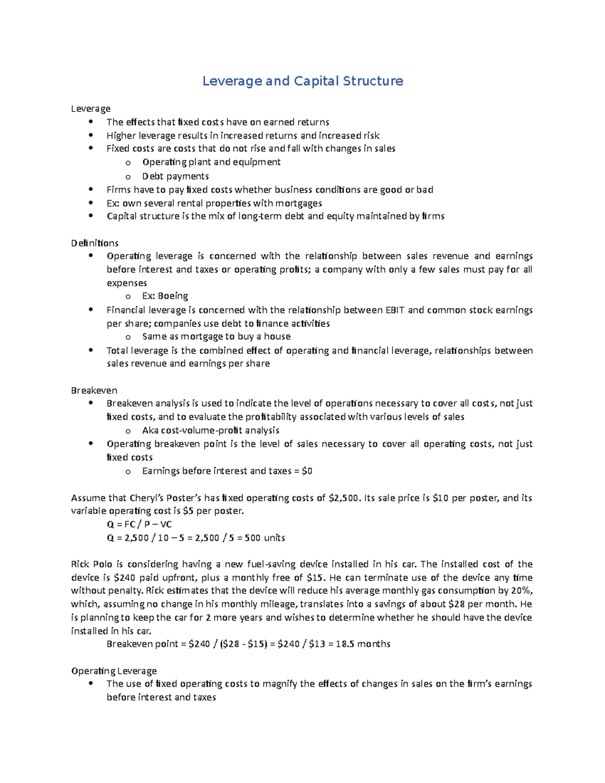 Leverage and Capital Structure - Leverage and Capital Structure ...