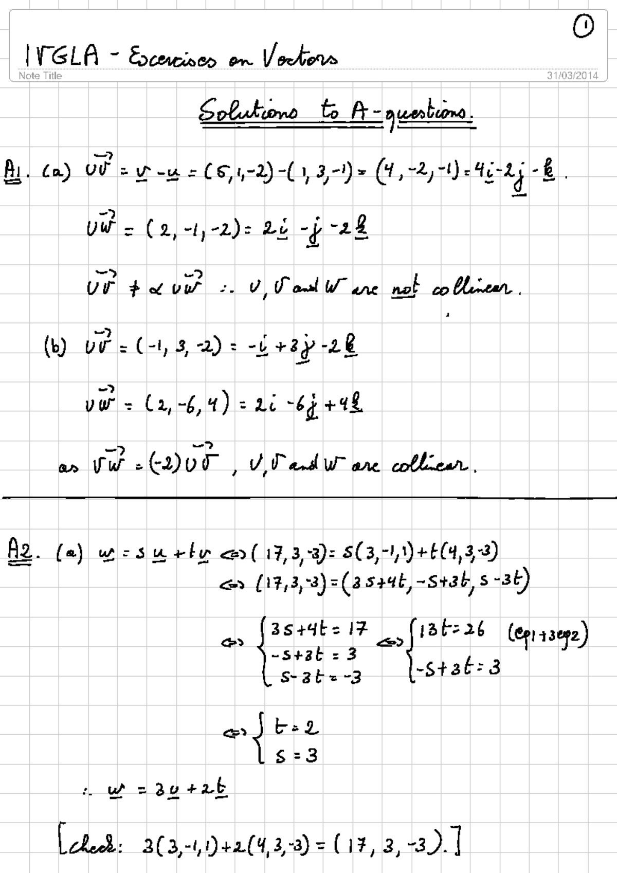 Vectors Solutions A - 06 25664 - Studocu