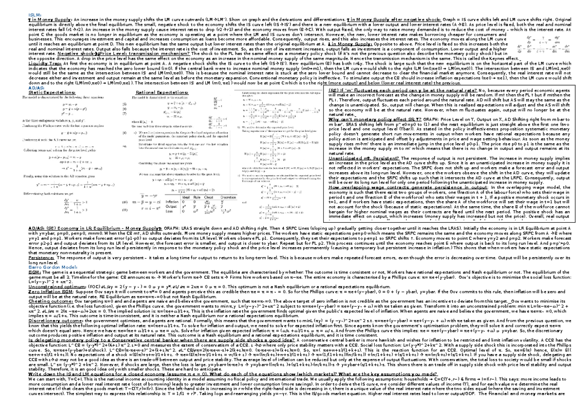 Cheat Sheet Macro 2024 - ISLM: in Money Supply: An increase in the ...