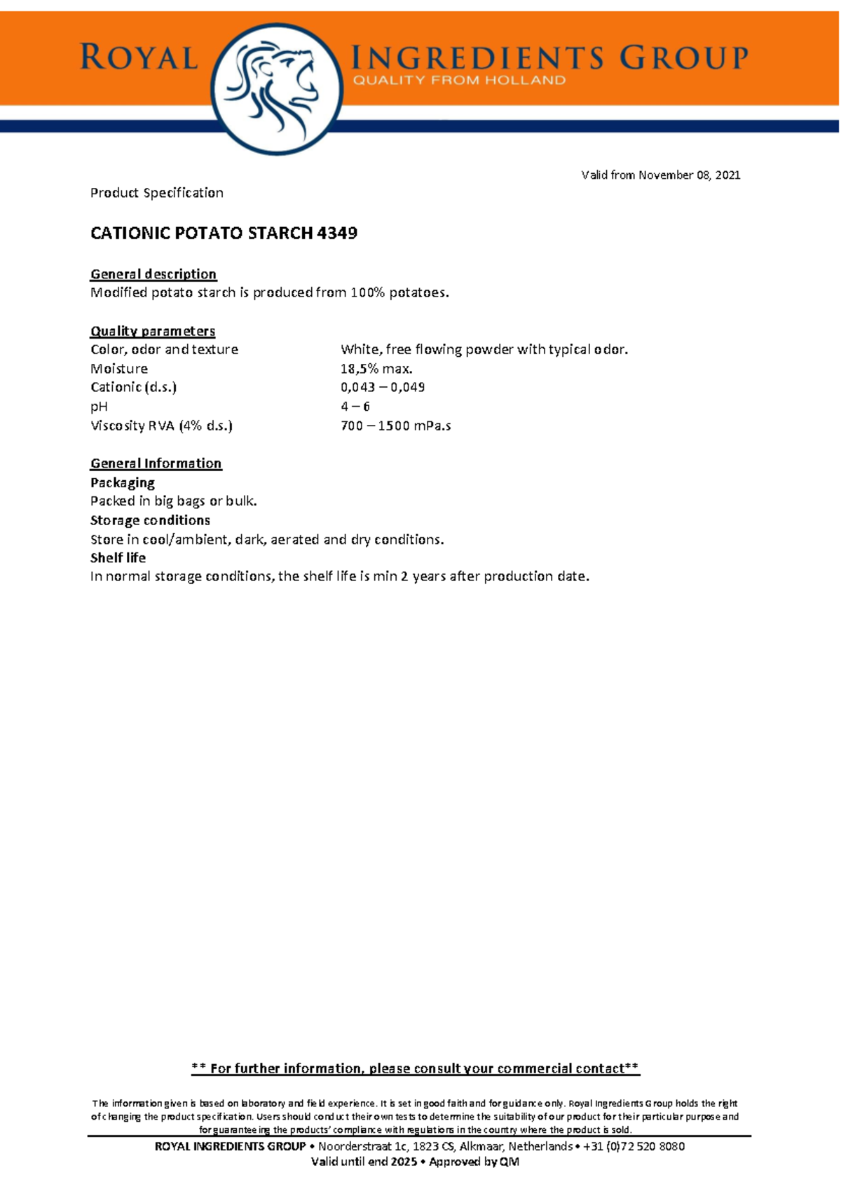 Cationic Potato Starch 4349 (211109)-1 - Valid from November 08 , 2021 ...