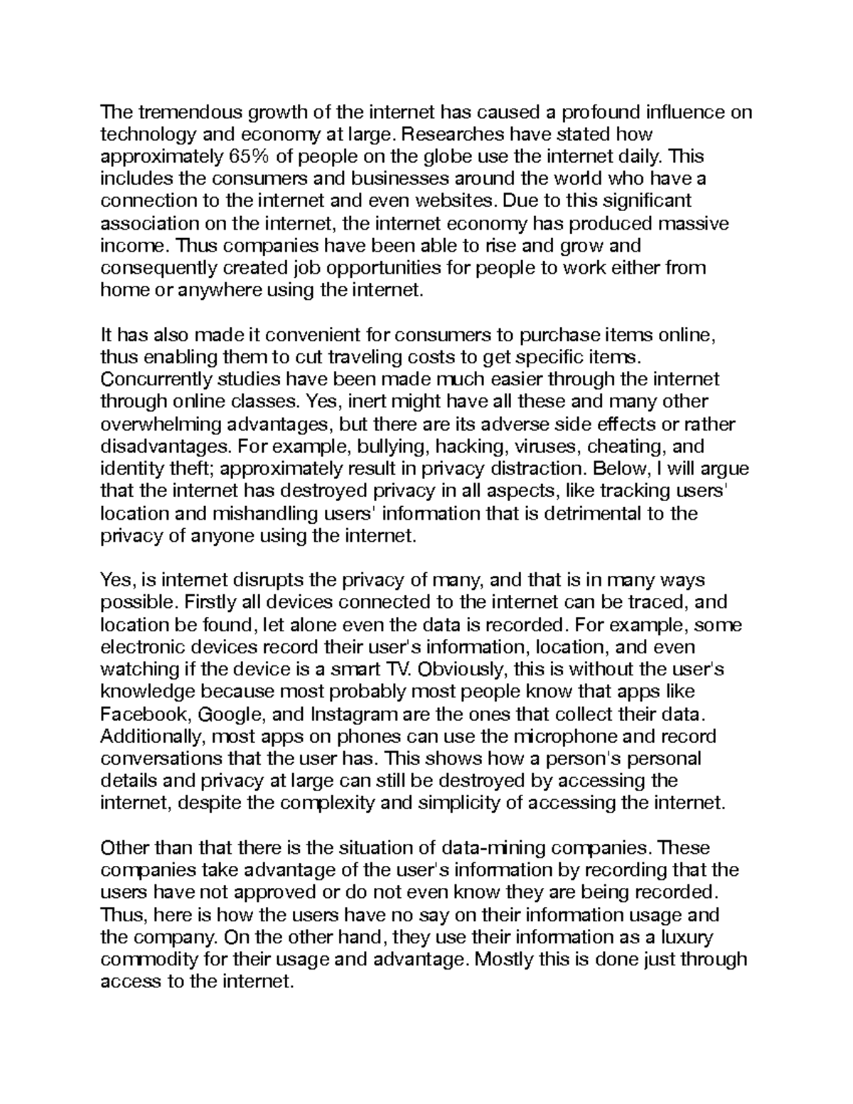 Enc1102 assignment 7 draft - The tremendous growth of the internet has ...