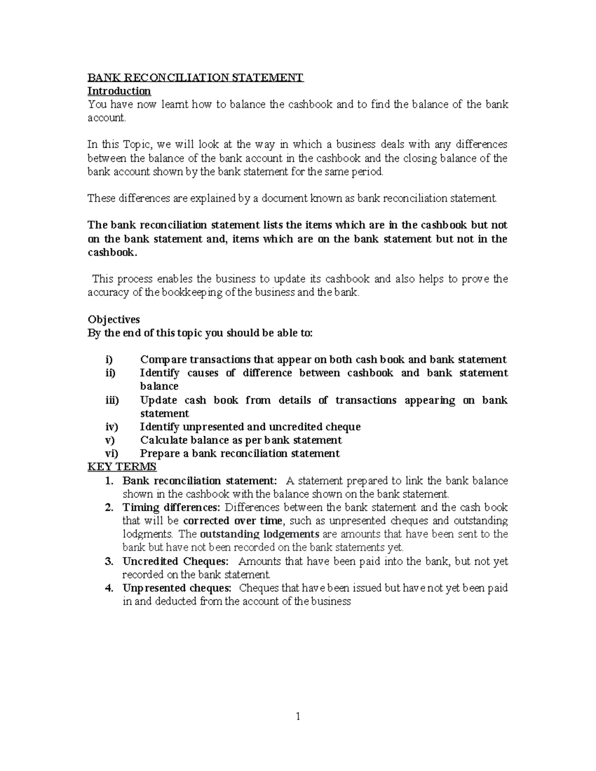 BANK Reconciliation Statement - BANK RECONCILIATION STATEMENT ...
