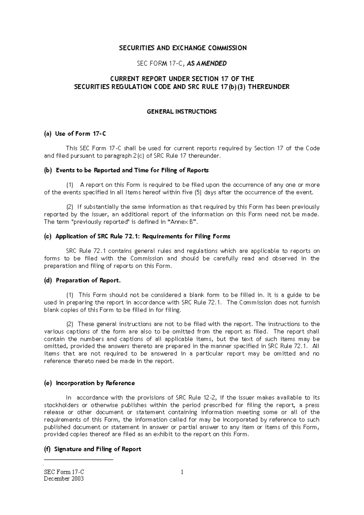 SEC Form 17 C as amended - Reference materials - SECURITIES AND ...