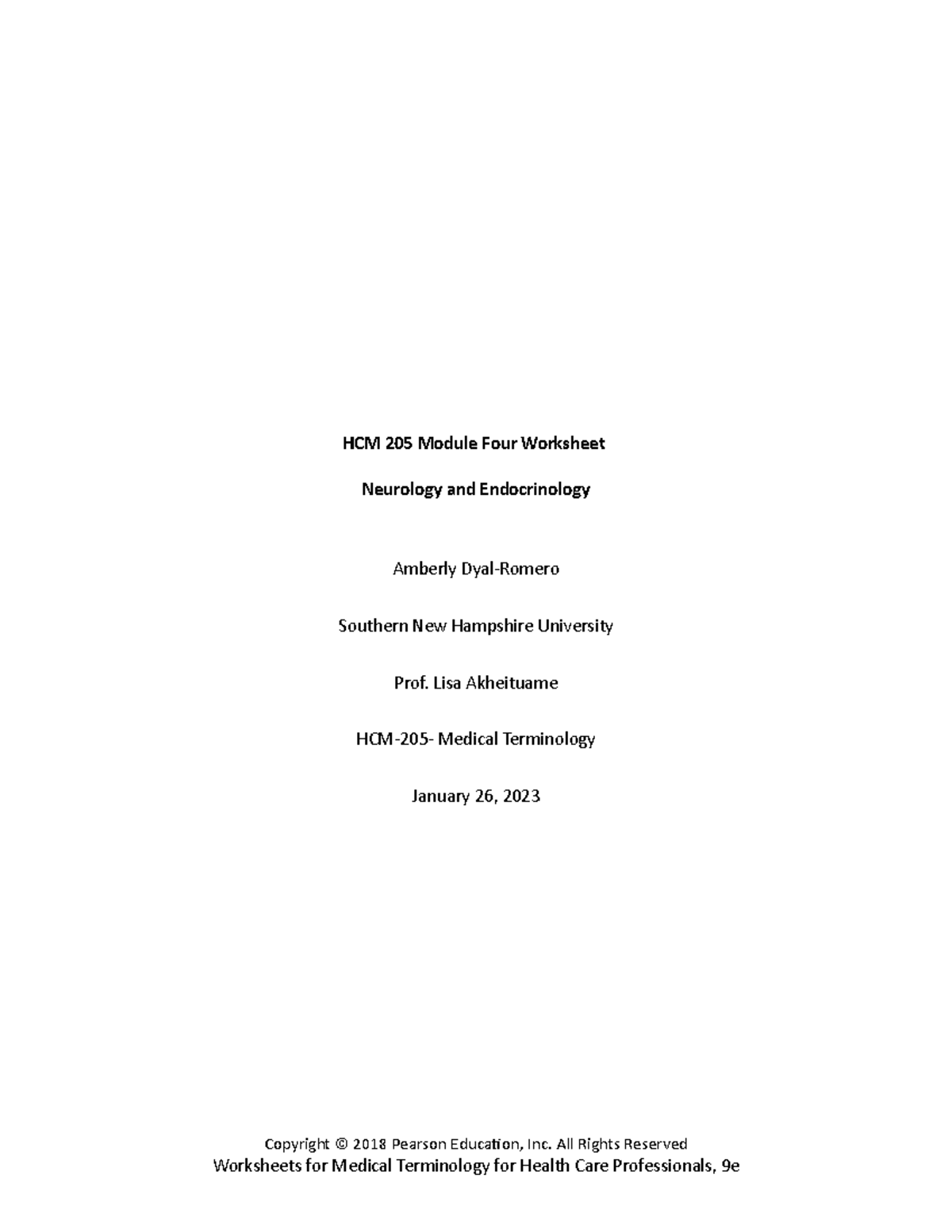 HCM 205 Module Four Worksheet - HCM 205 Module Four Worksheet Neurology ...