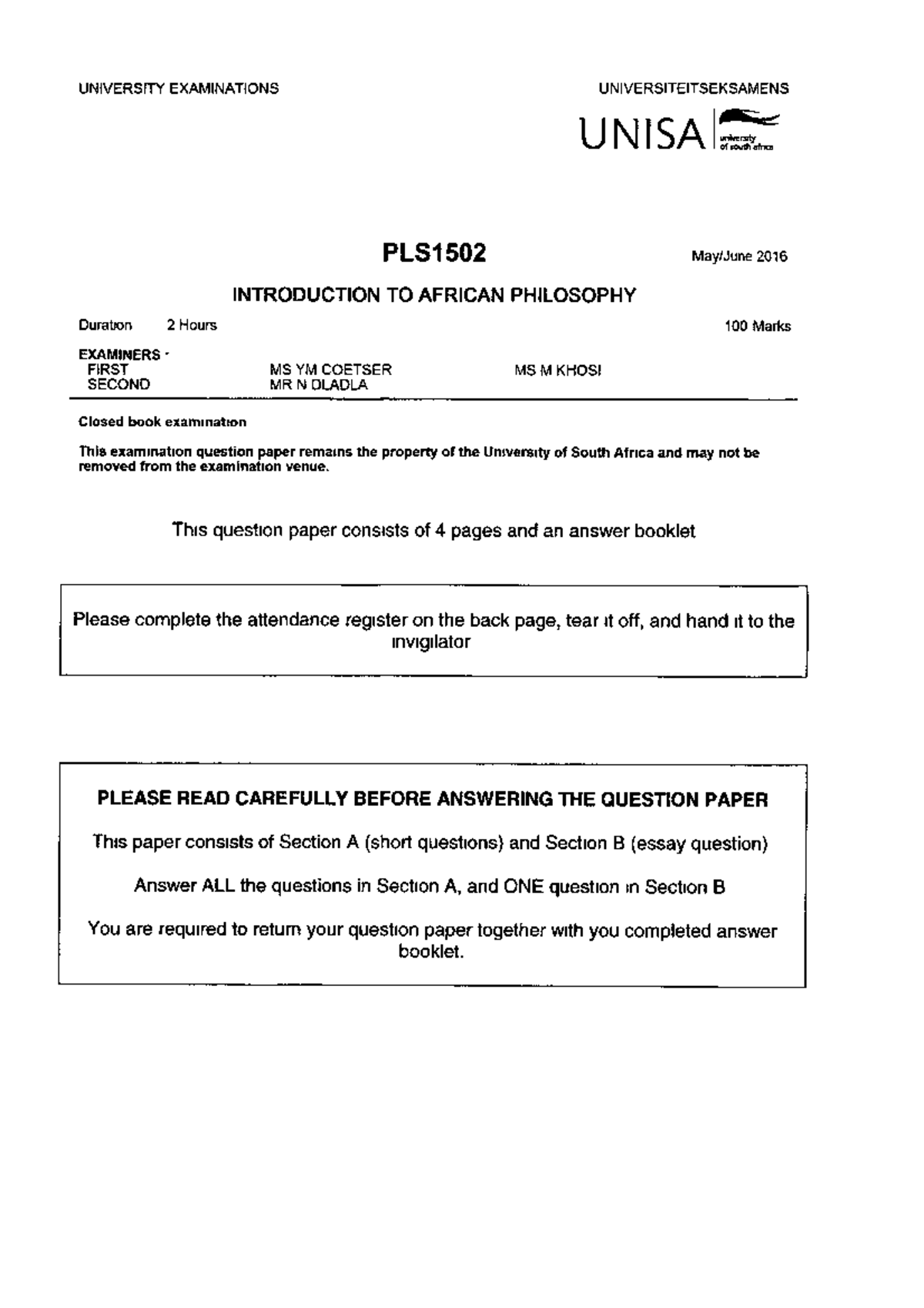PLS1502 2016 6 E 1 - PVL1501 LAW OF PERSON 2022 EXAMINATION AND ...