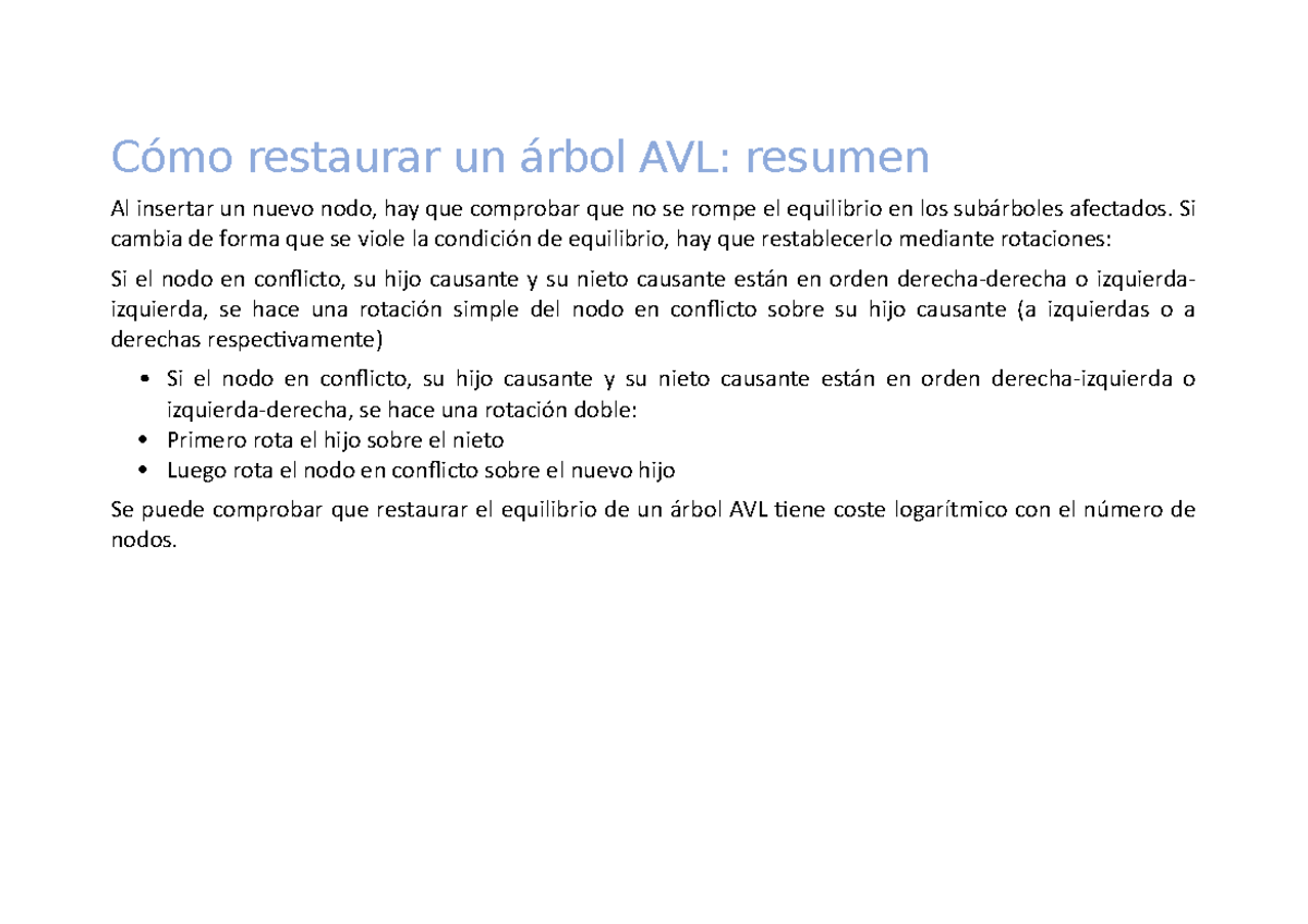 Resumen Arboles AVL - Cómo restaurar un árbol AVL: resumen Al insertar ...