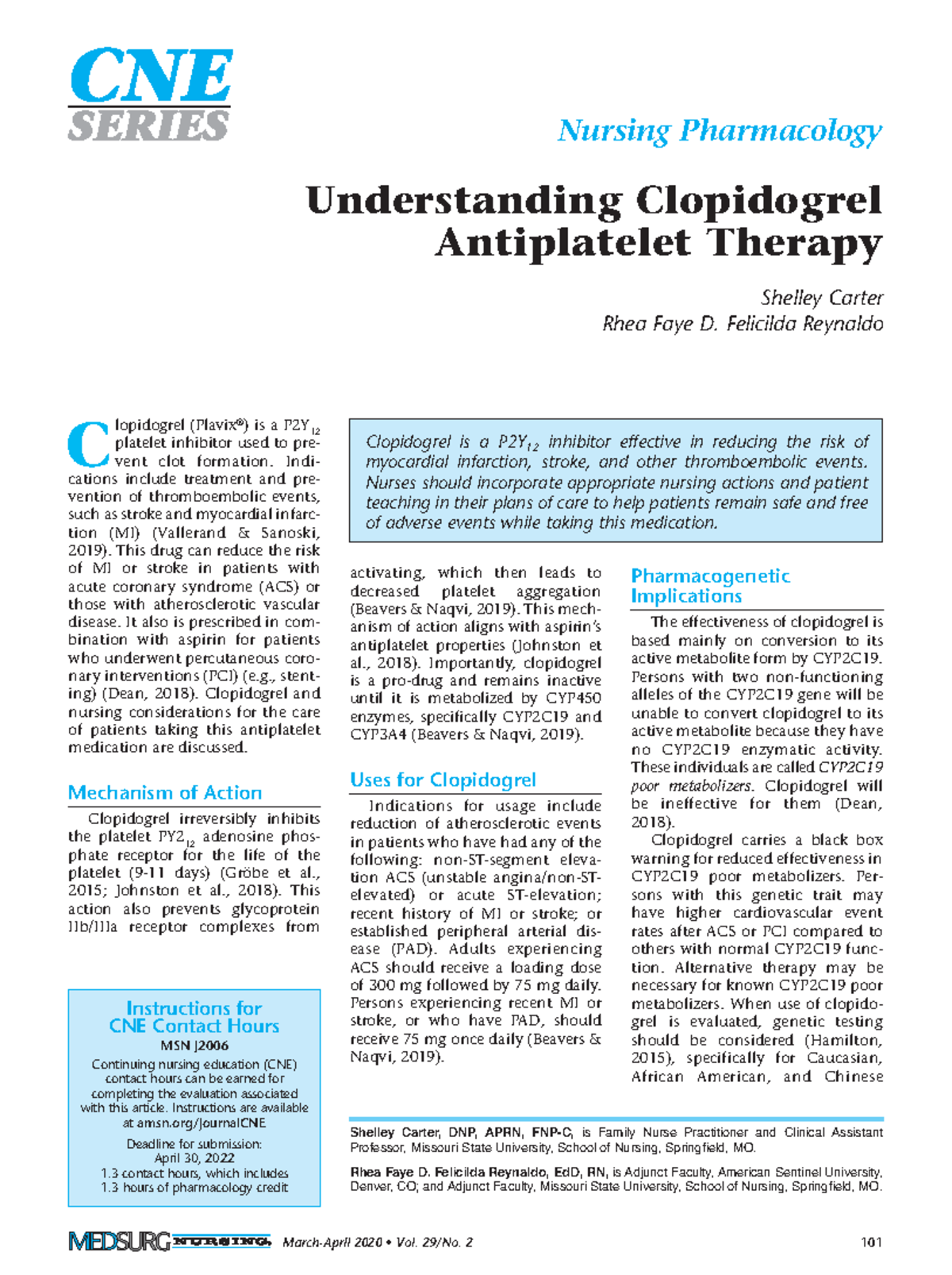 Understanding Clopidogrel Therapy - March-April 2020 • Vol. 29/No. 2 ...