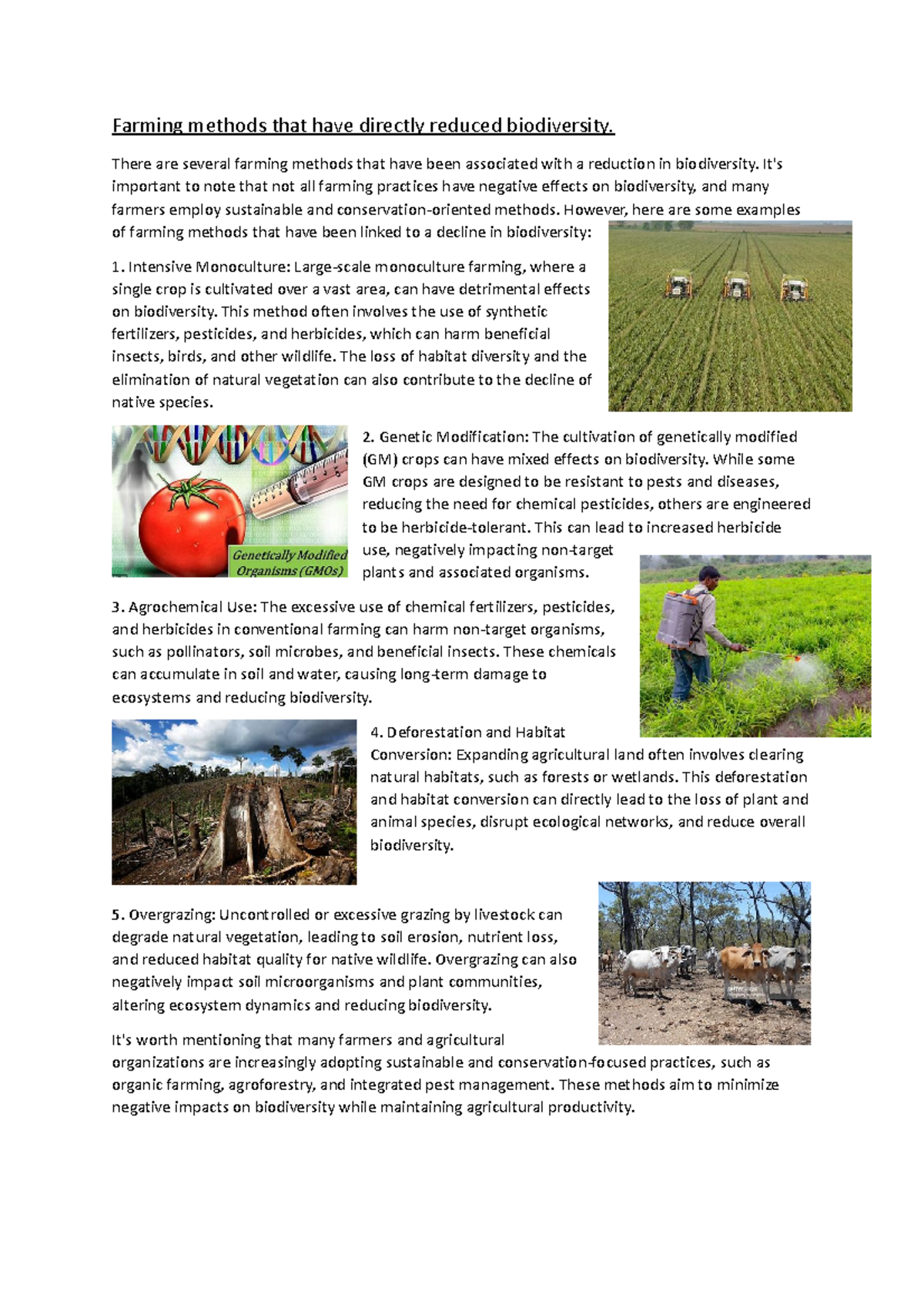 Farming methods that have directly reduced biodiversity - There are ...