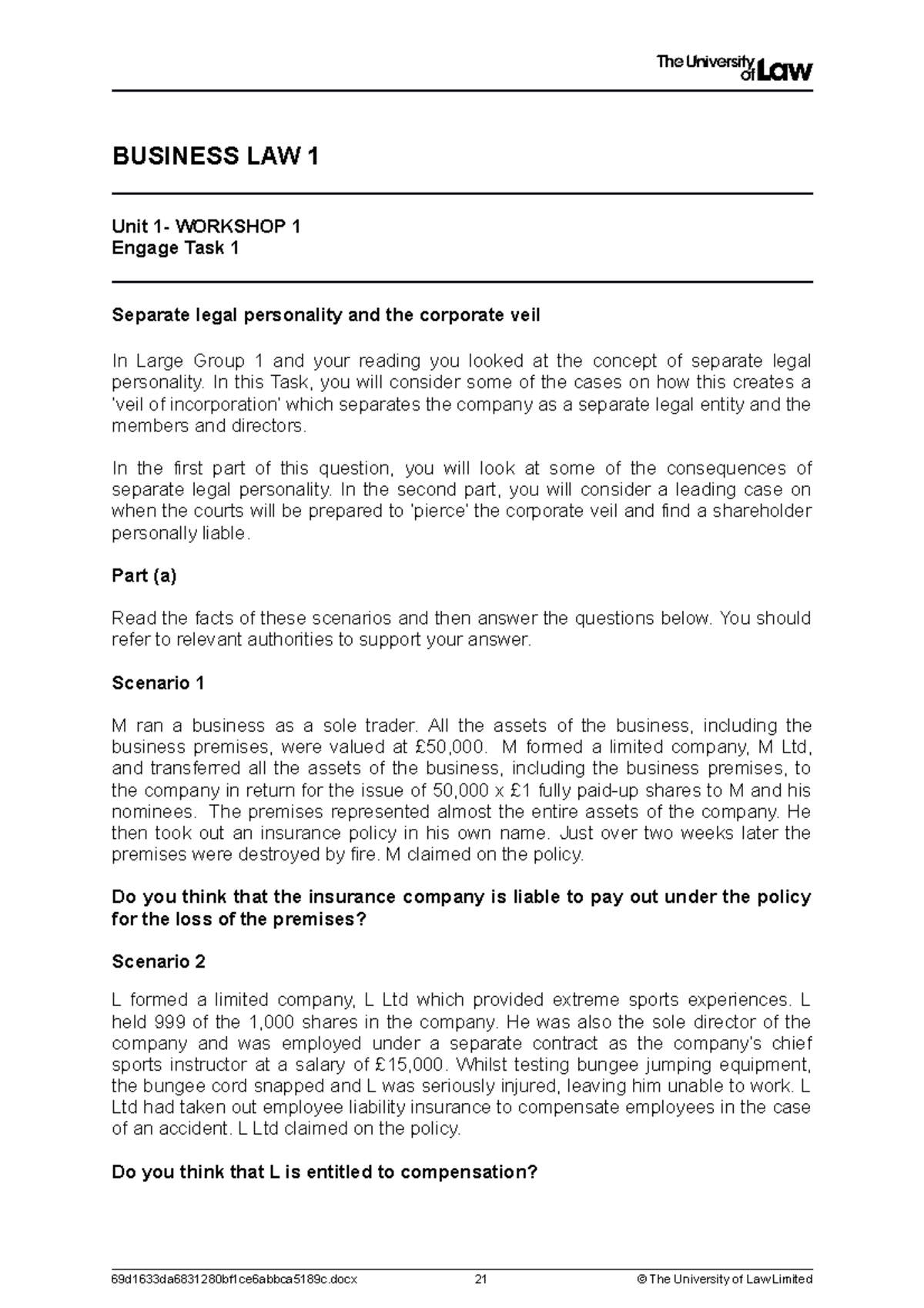 Workshop Unit 1 - Studocu