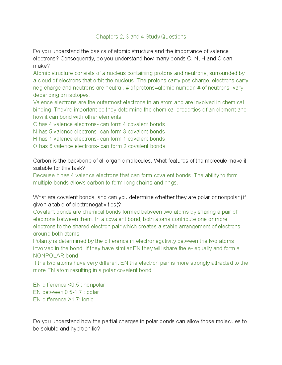 BIO 113 chapter 2,3,4 study questions - Chapters 2, 3 and 4 Study ...