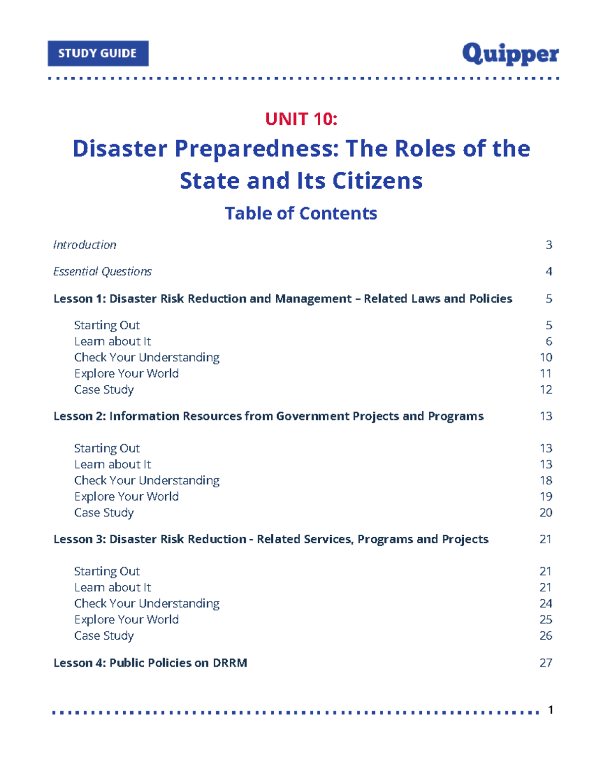 DRRR Unit 10 Disaster Preparedness The Roles of the State and its ...