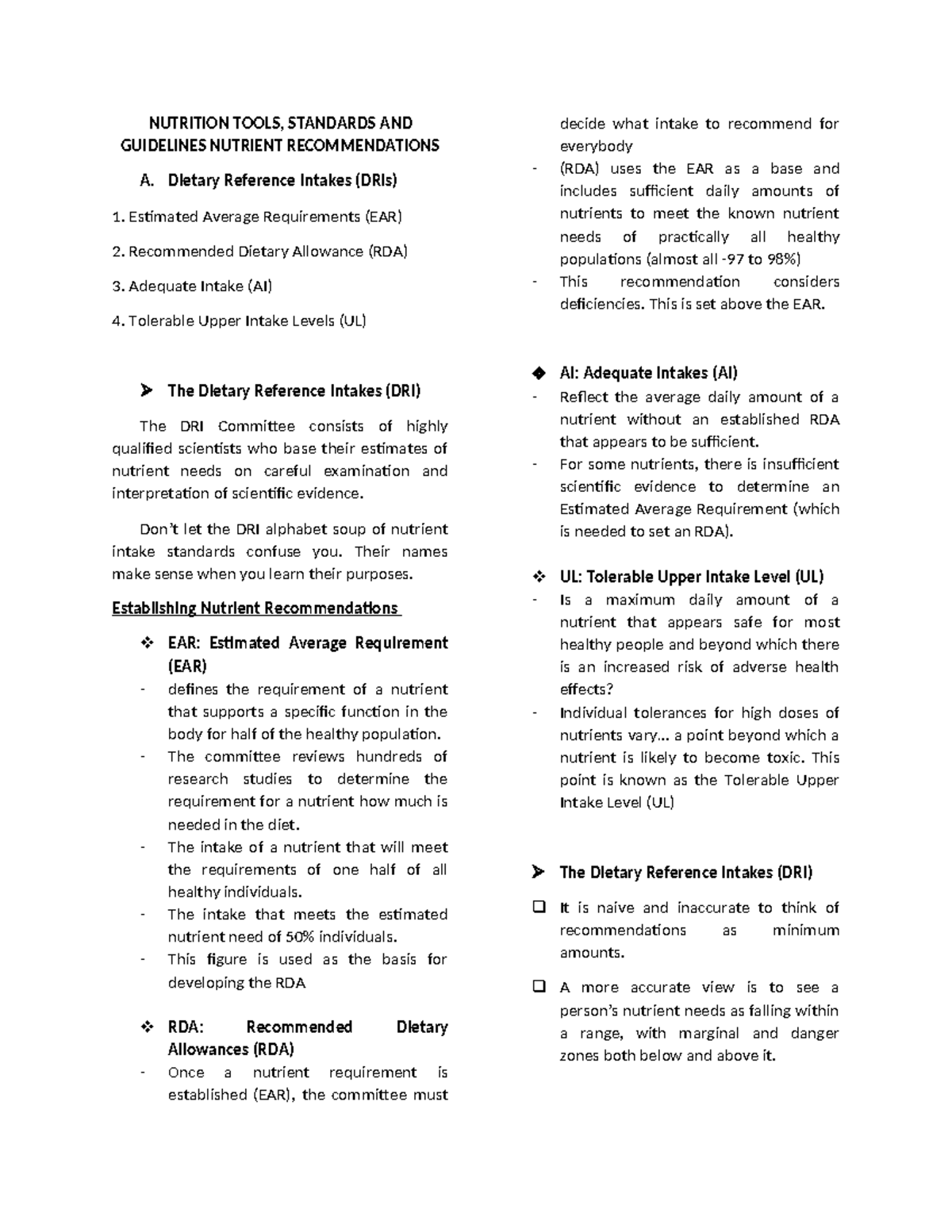 Nutrition- Tools - NUTRITION TOOLS, STANDARDS AND GUIDELINES NUTRIENT ...