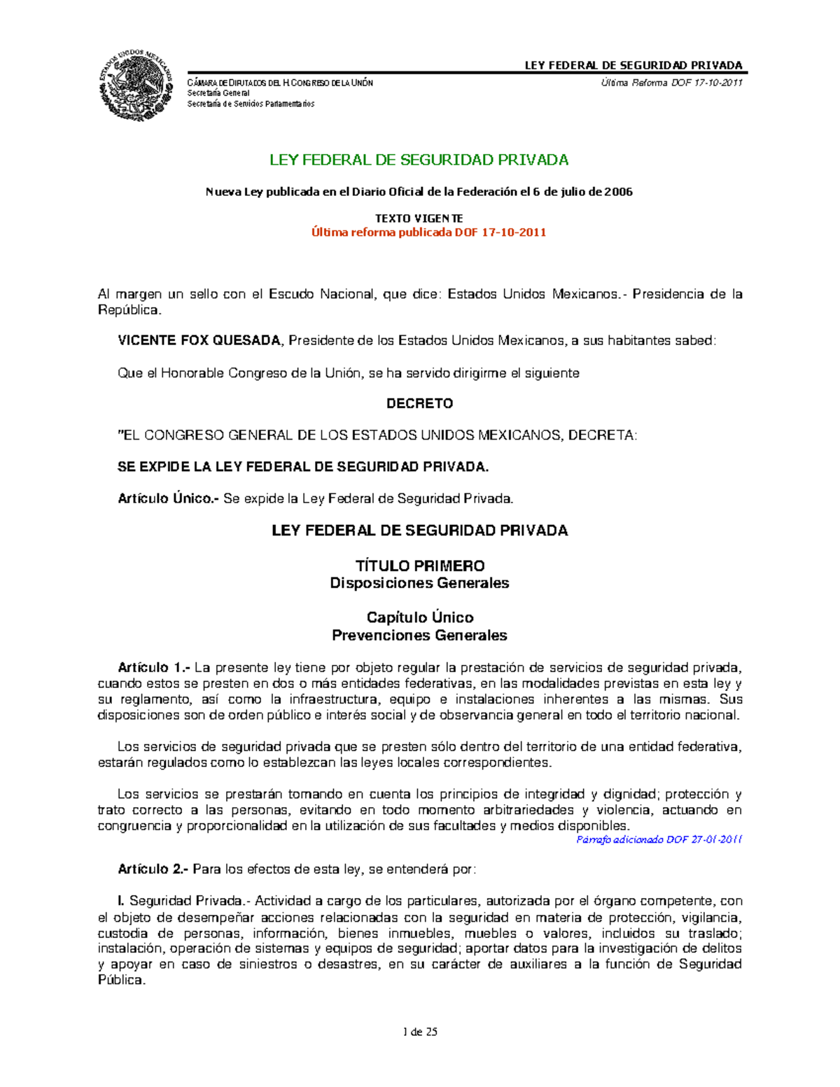 LFSP - Ley federal - C¡MARA DE DIPUTADOS DEL H. CONGRESO DE LA UNI”N SecretarÌa General ...