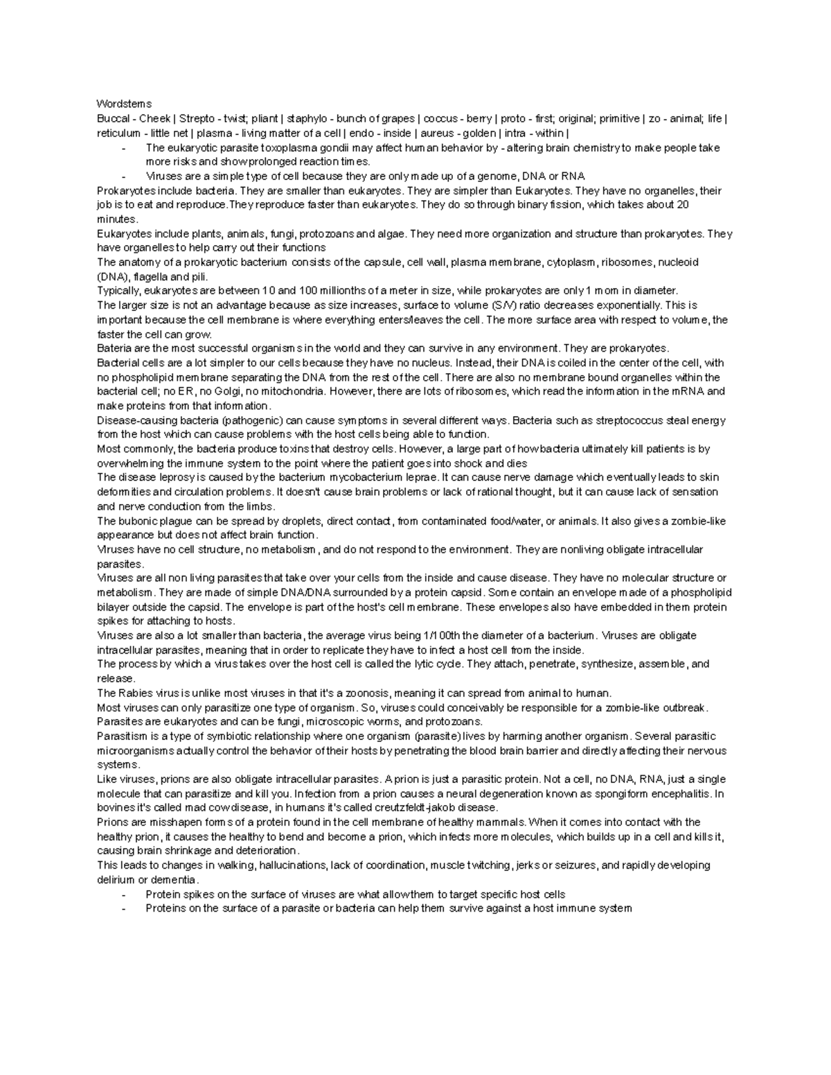 Chapter 6 Zombie Biology Notes - Wordstems Buccal - Cheek | Strepto ...
