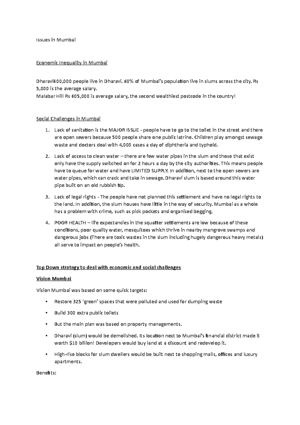 Issues in Mumbai - notes - Issues in Mumbai Economic Inequality in ...