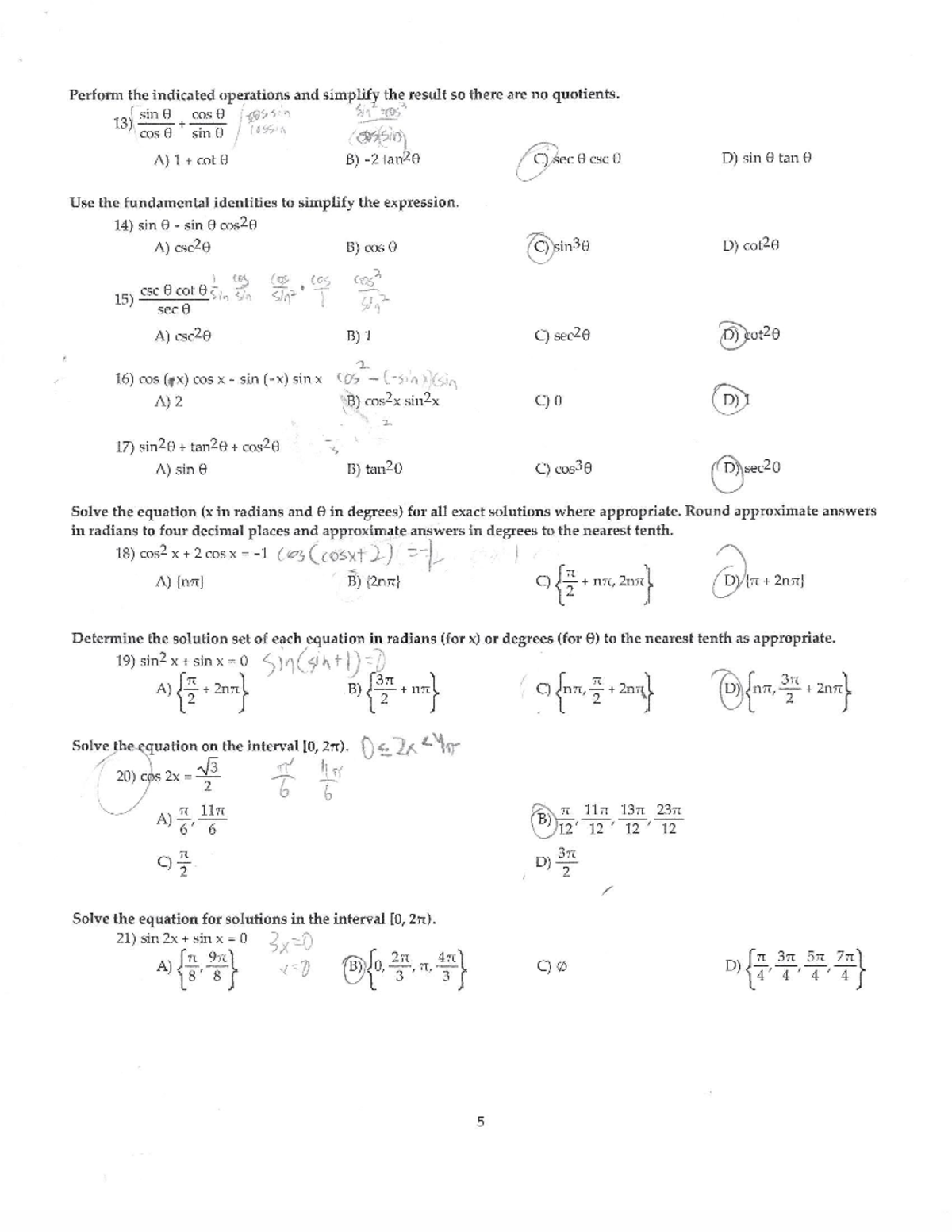 Trig Final Review 5 - Pre-Calculus DC with Mrs. Johnson - Studocu