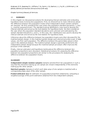 Chapter 03 Summary Glossary Formulas - Anderson, D. R., Sweeney, D. J ...