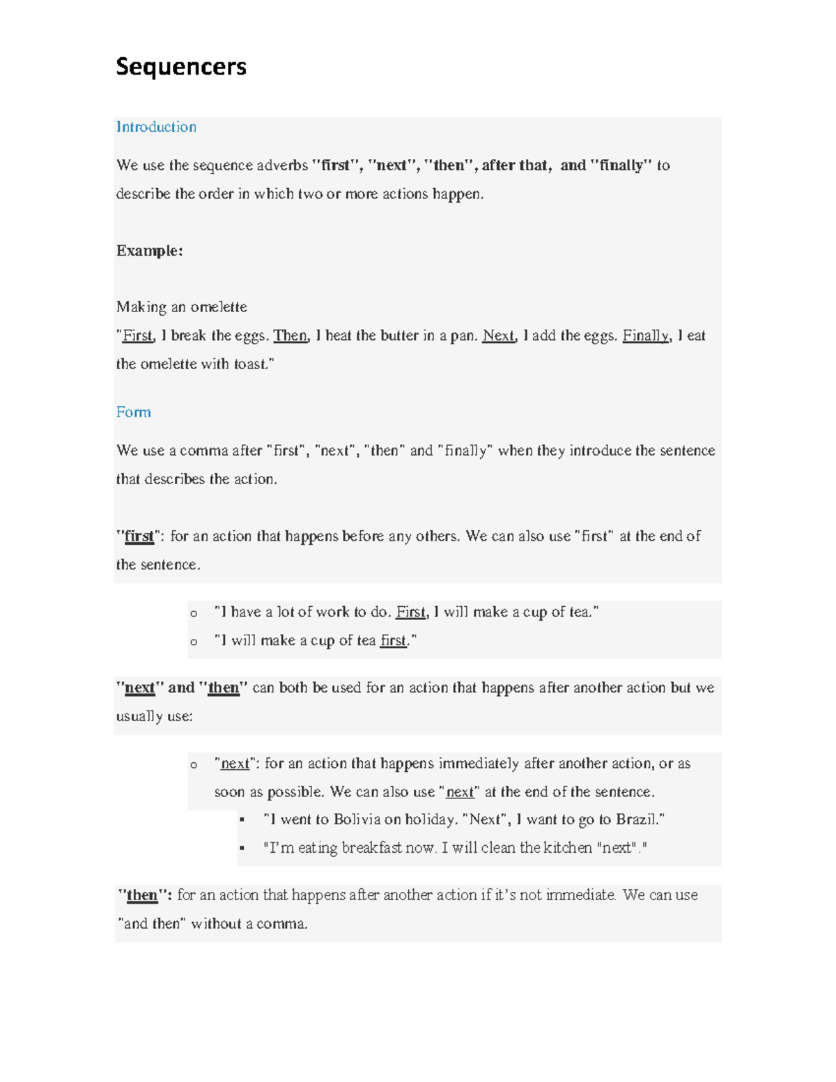 Sequencers - Sequencers Introduction We use the sequence adverbs "first", - Studocu