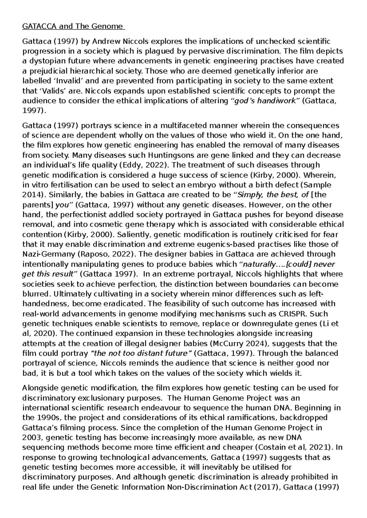 Discussion Piece - HD assessment - GATTACA - GATACCA and The Genome ...