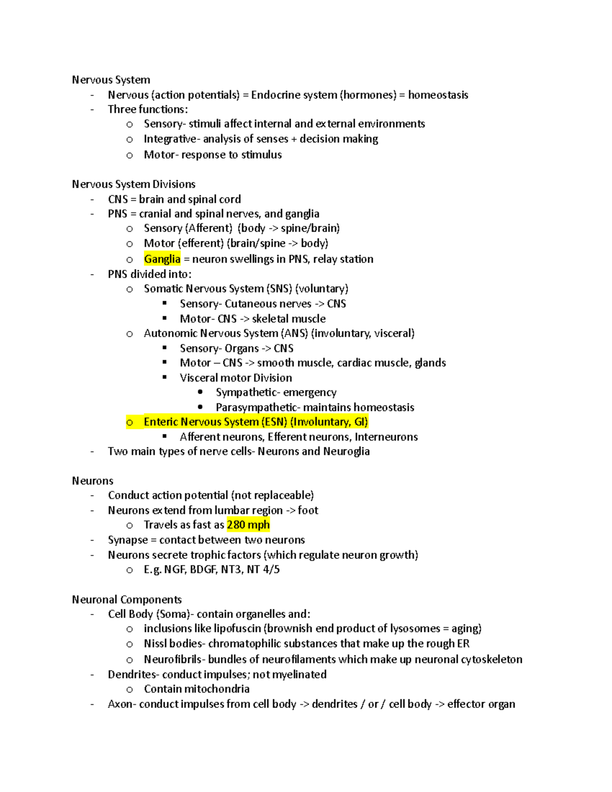 Exam 4 Final Comprehensive Review Sheet - Nervous System - Nervous ...