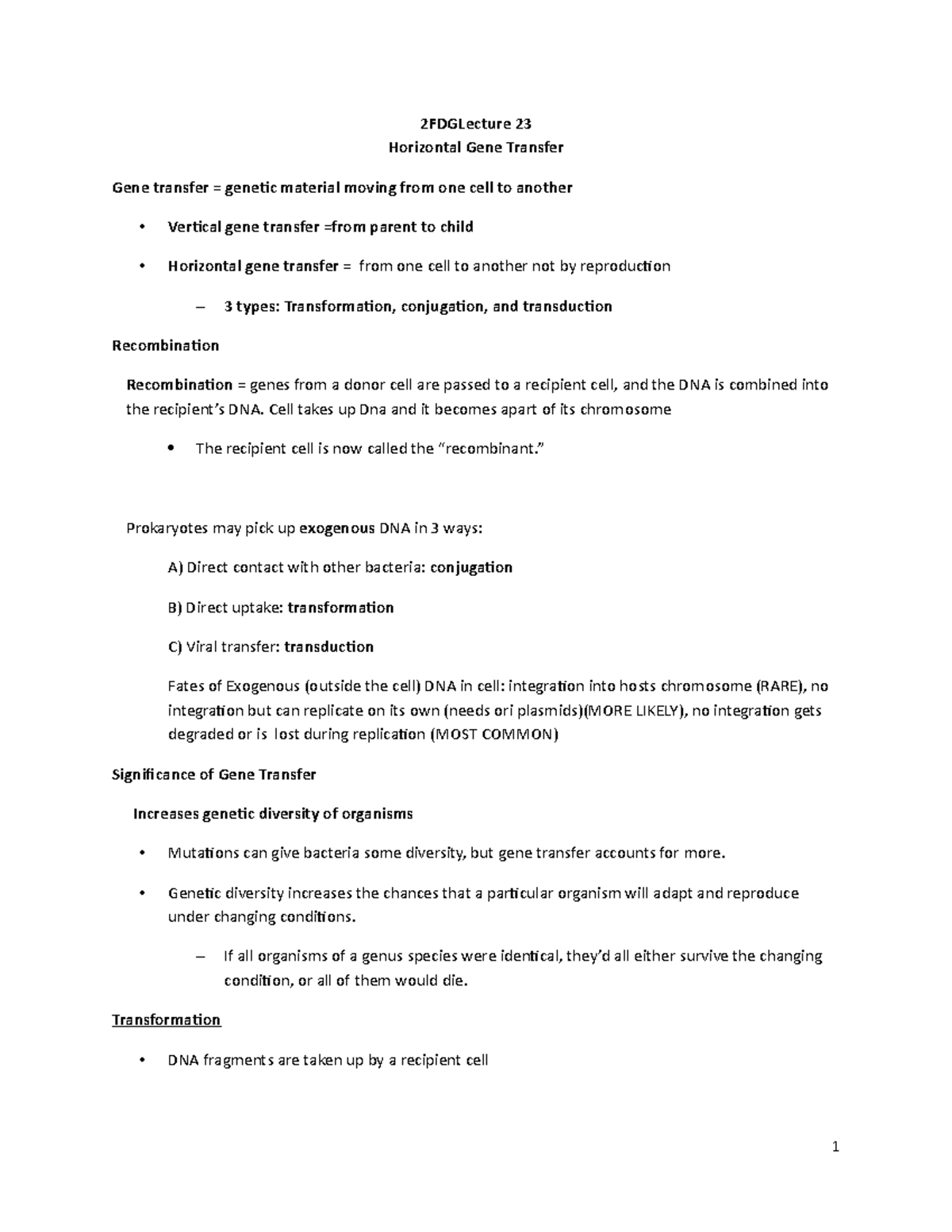 Lecture 23 Horizontal Gene Transfer - 2FDGLecture 23 Horizontal Gene ...