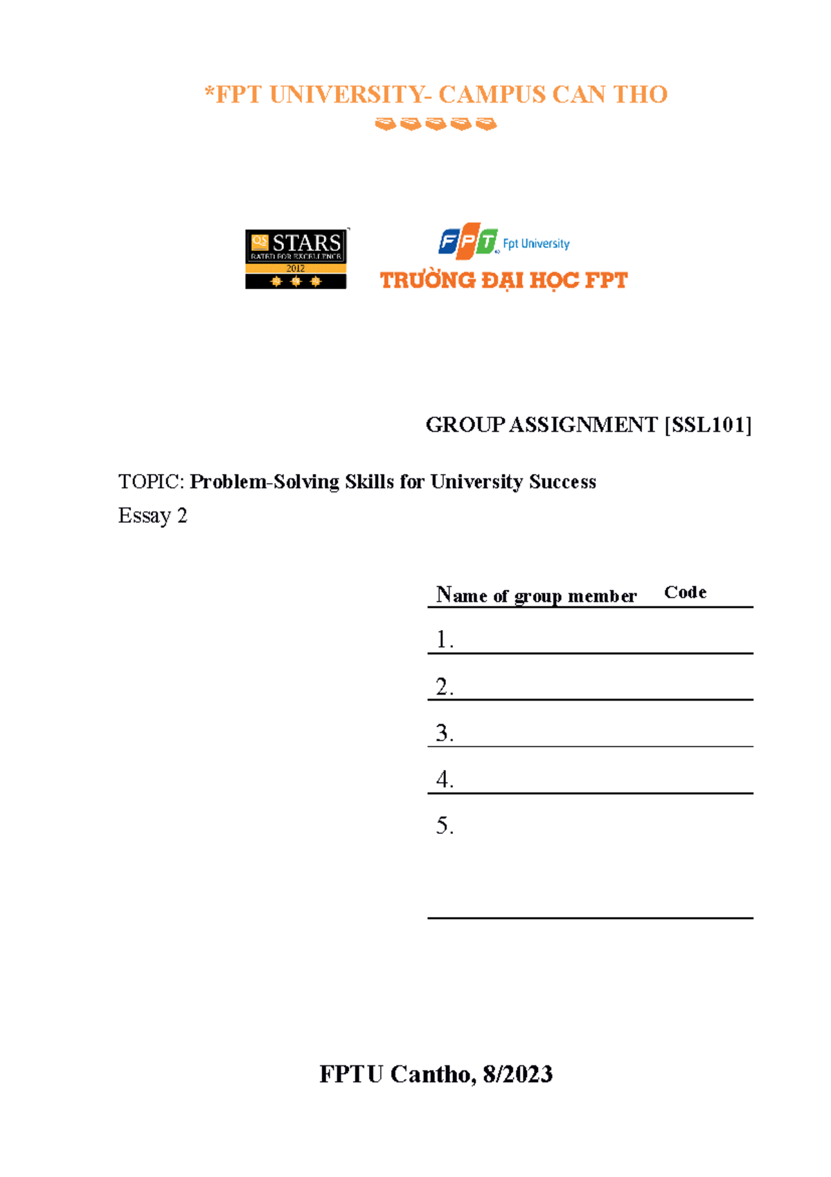 Group 3 Assignment - Bài tập SSl101c Essay - *FPT UNIVERSITY- CAMPUS ...