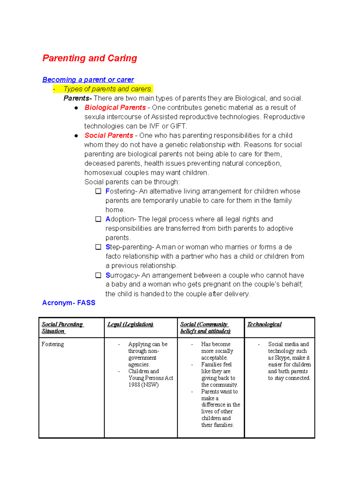HSC Notes- Parenting and Caring - Parenting and Caring Becoming a ...