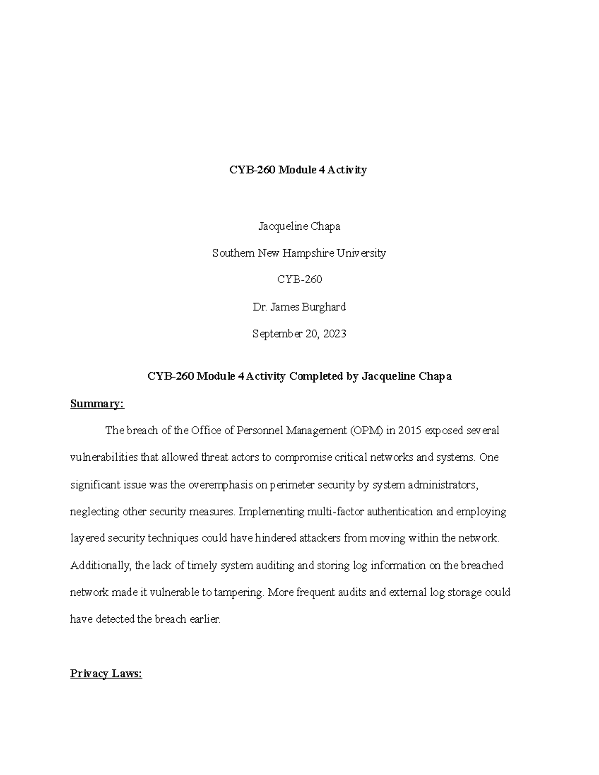 CYB-260 Module 4 Activity Completed by Jacqueline Chapa - CYB-260 ...