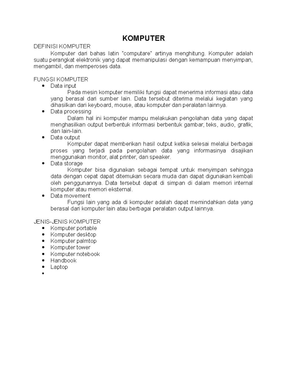 Komputer - KOMPUTER DEFINISI KOMPUTER Komputer dari bahas latin ...