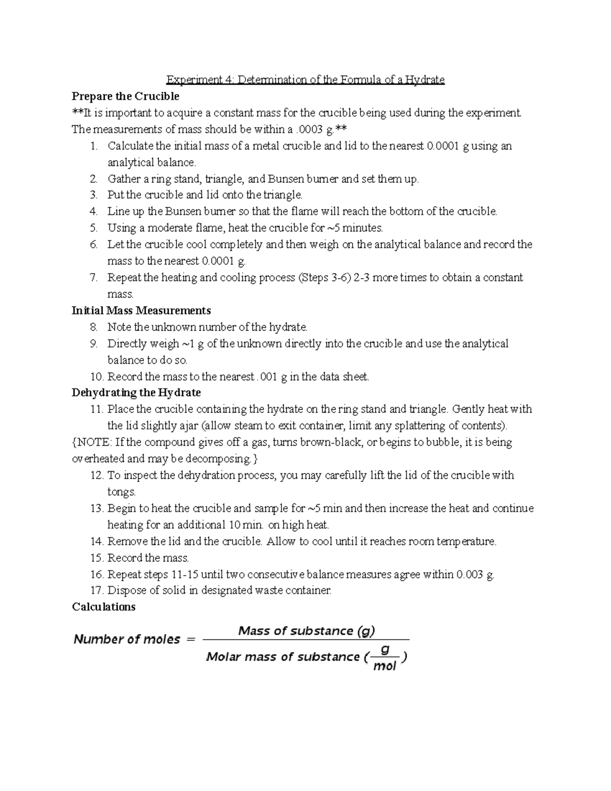 CHEM 1031 Lab Report 4 Rough Draft - Experiment 4: Determination of the ...