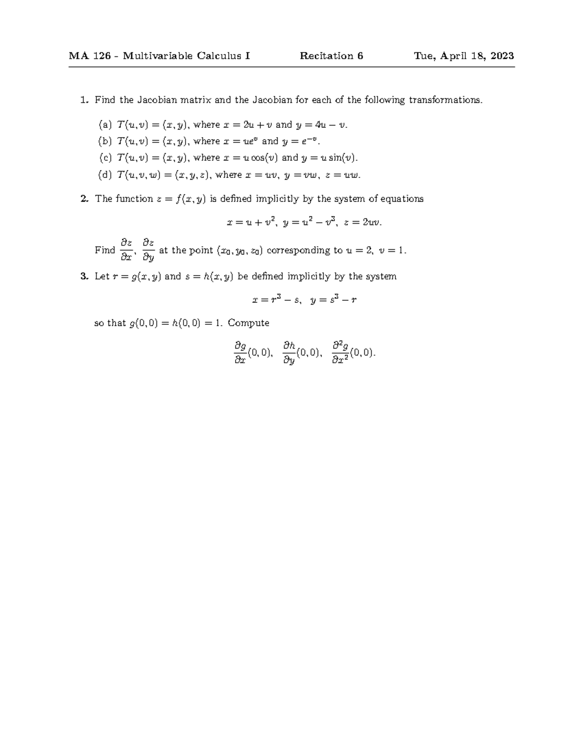 MA126 22S2 Rc6 - practice questions on weekly material - MA 126 ...