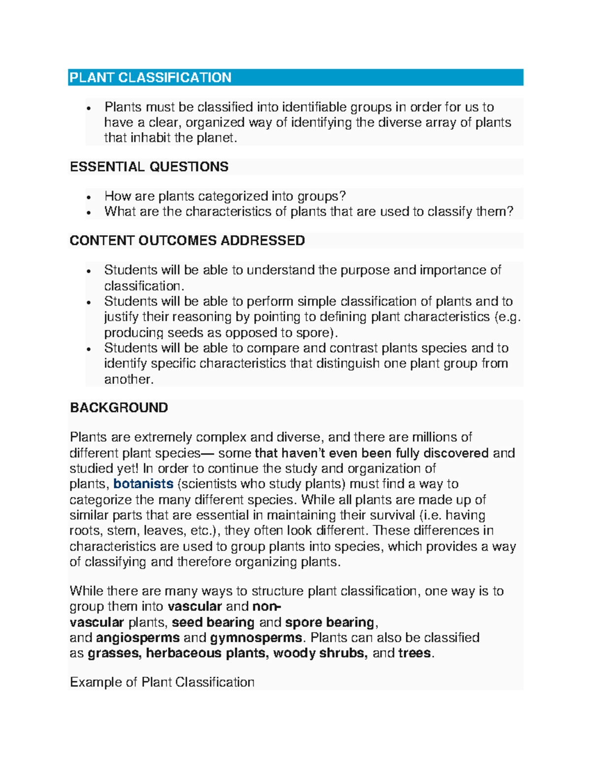 Plant Classification - PLANT CLASSIFICATION Plants must be classified ...