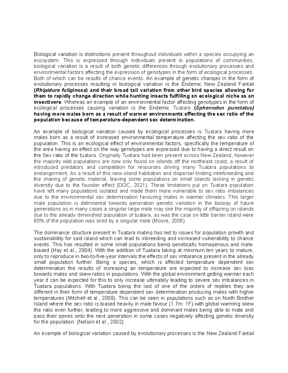 The real essay example full 100/100 marks - Biological variation is ...