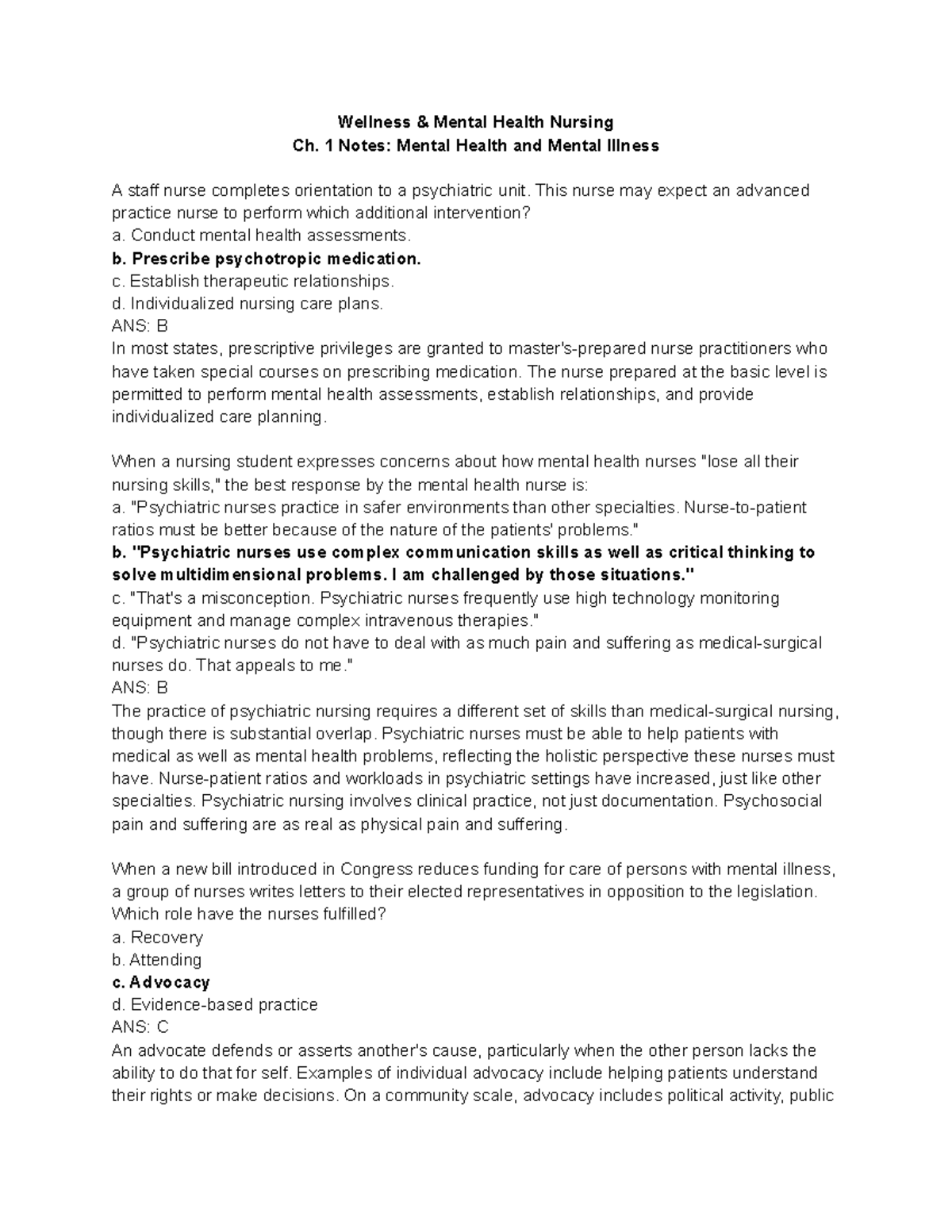 Wellness & Mental Health Ch. 1 - Wellness & Mental Health Nursing Ch. 1 ...